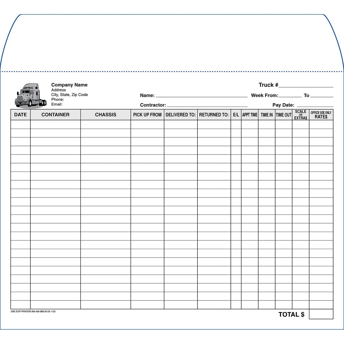 Truck Container Manifest Envelope #2130