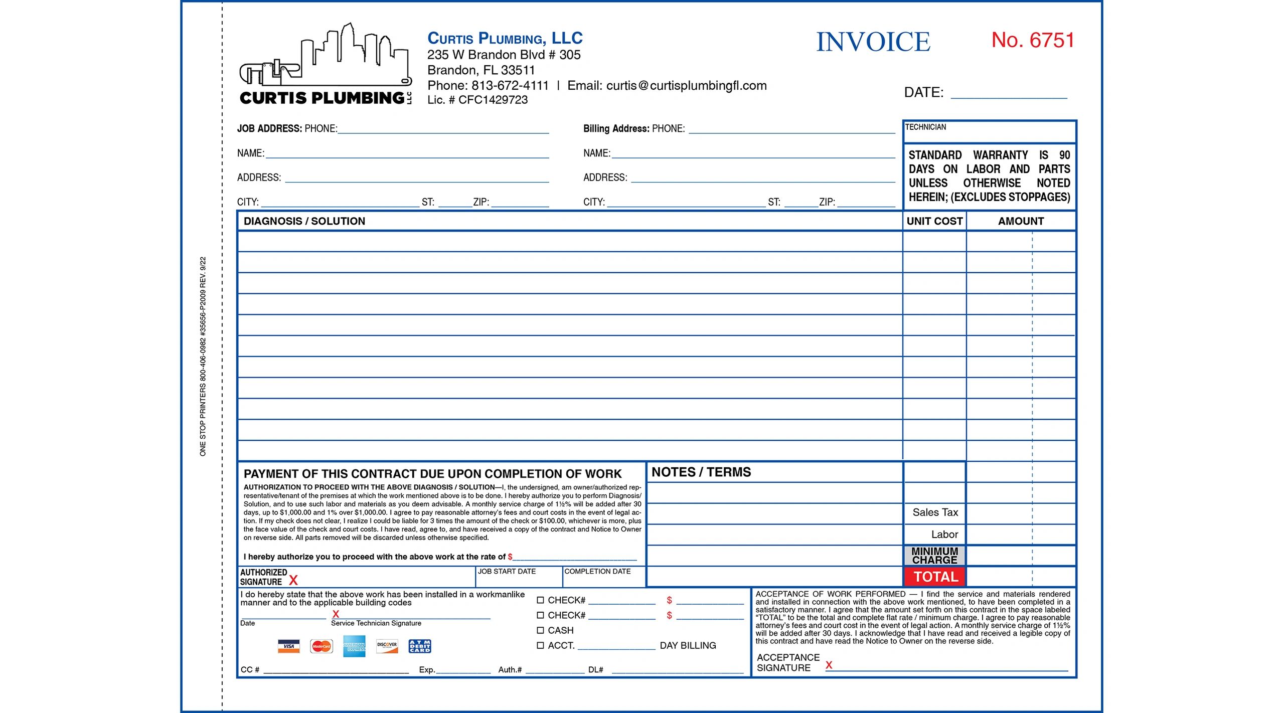 Florida Plumbing Invoice