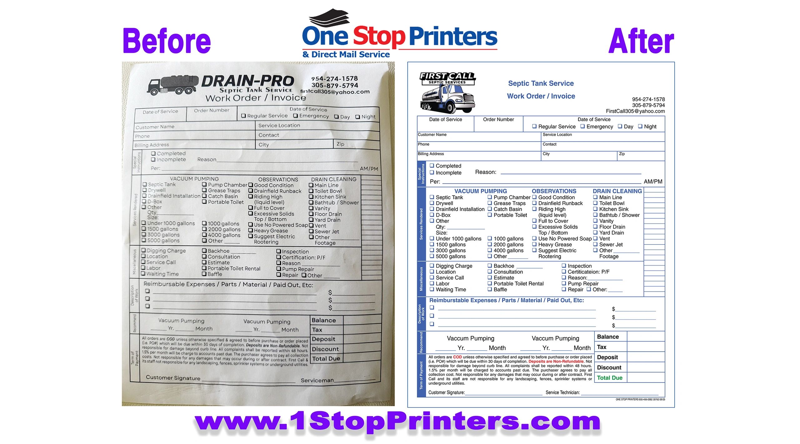 Custom Printed Septic Pumping Invoices
