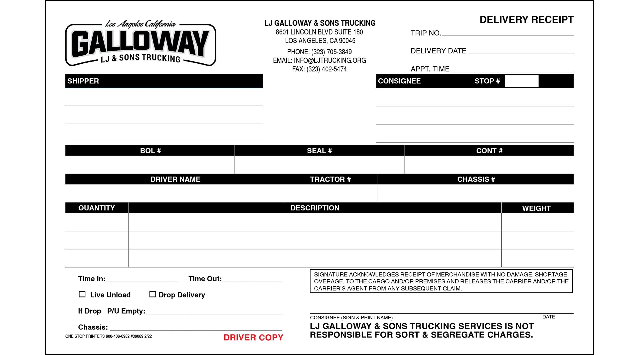 Container Delivery Receipt and Proof of Delivery