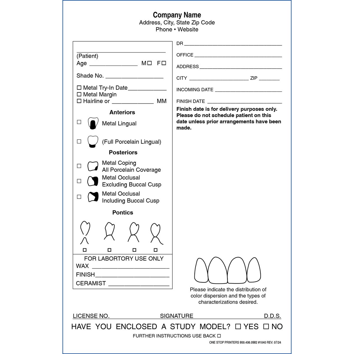 Dental Lab Slips #1040