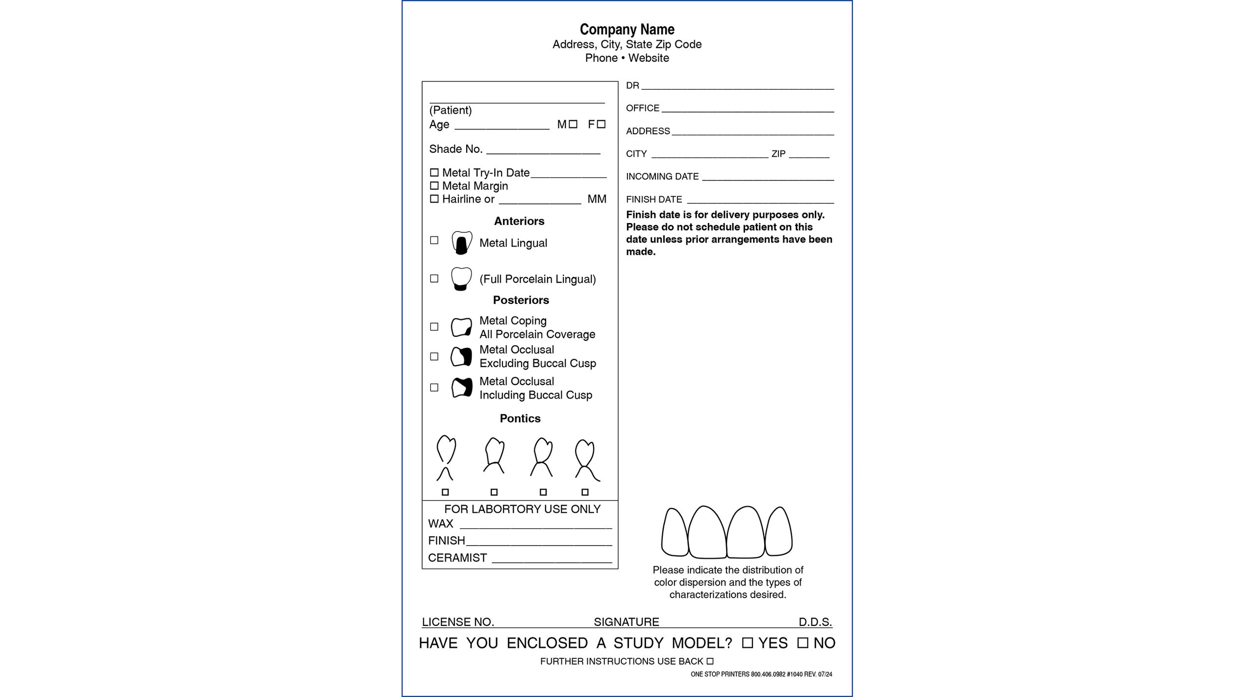 Dental Lab Slip/Script