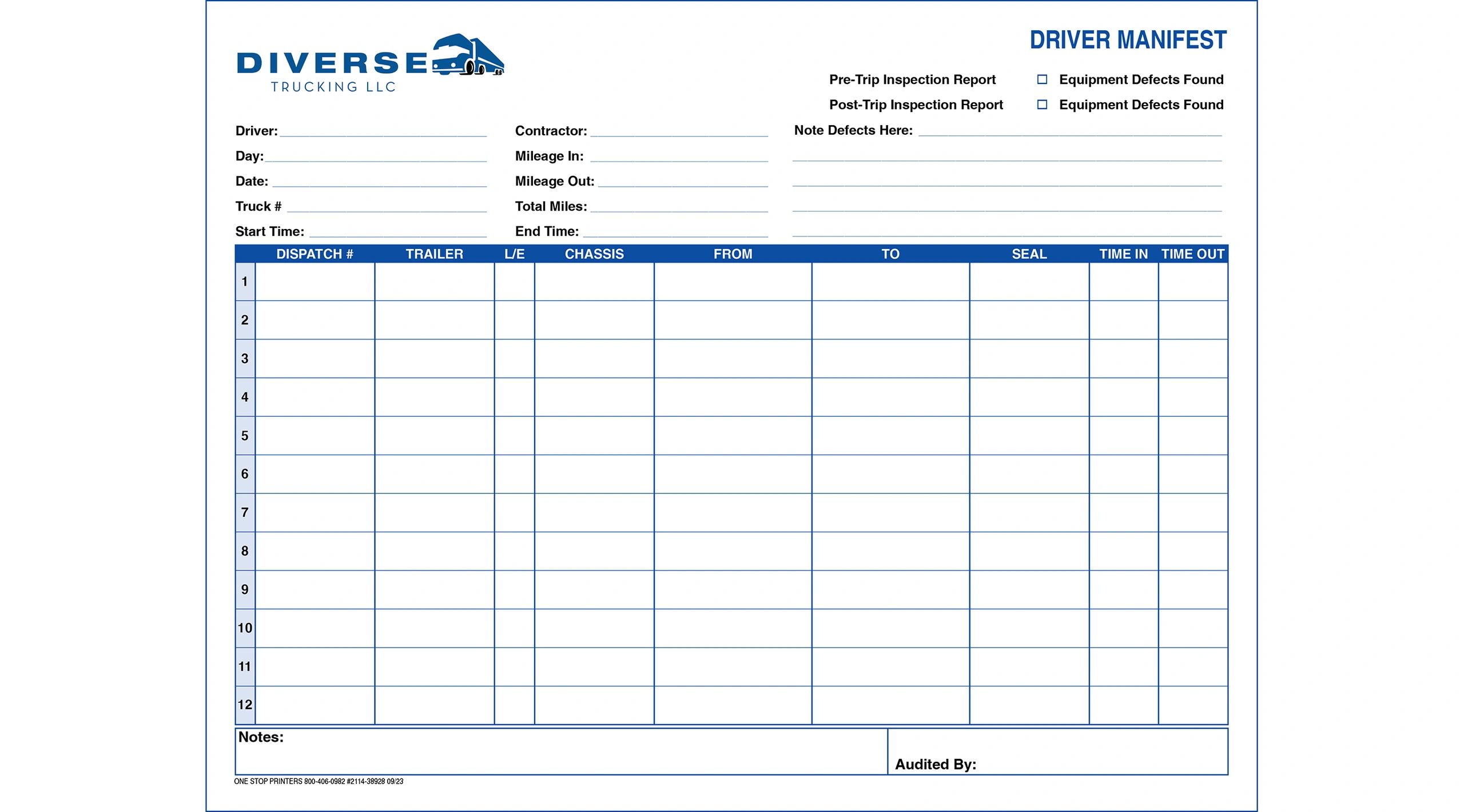Container Truck Driver Manifest