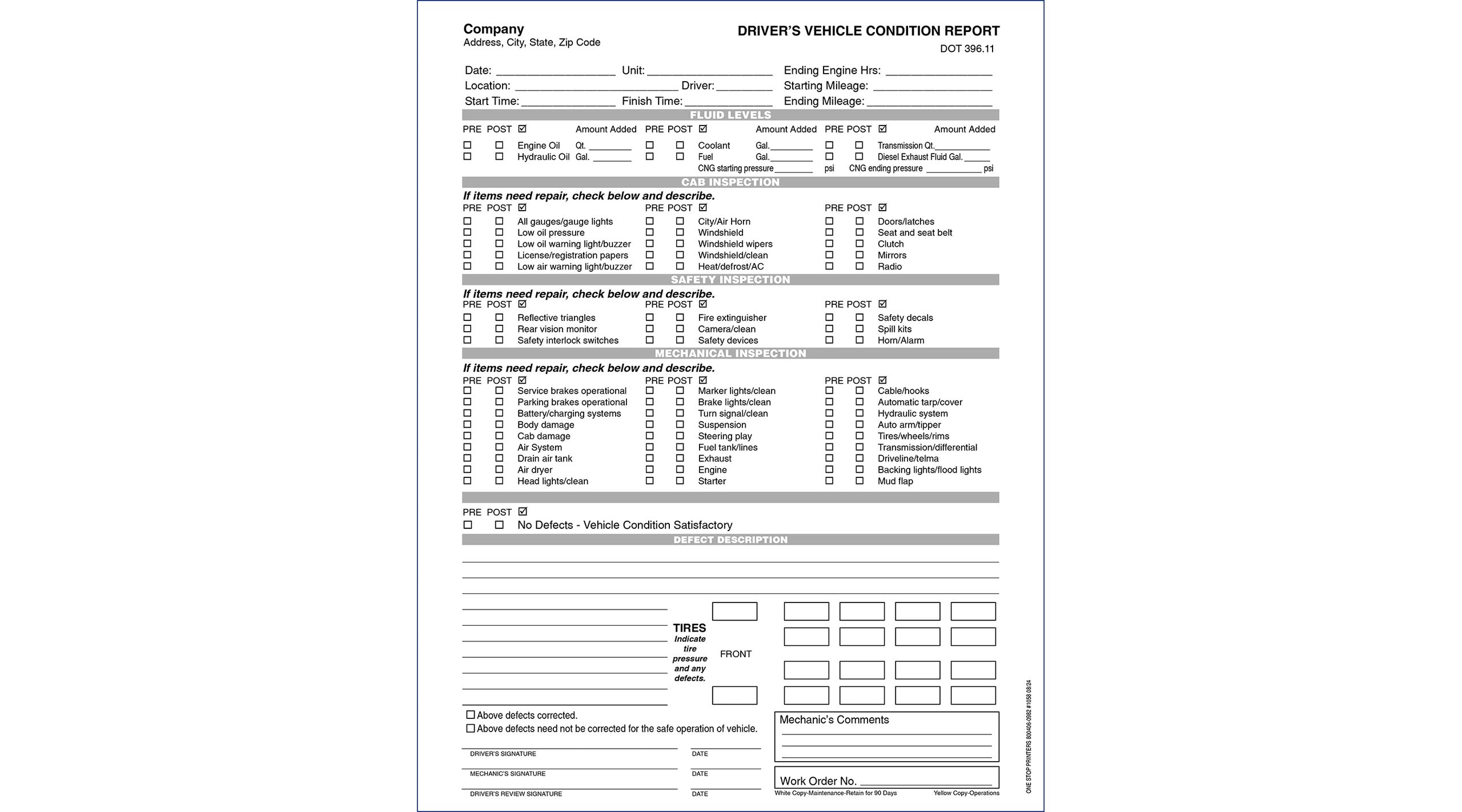 Truck Driver’s Vehicle Condition Report #1058