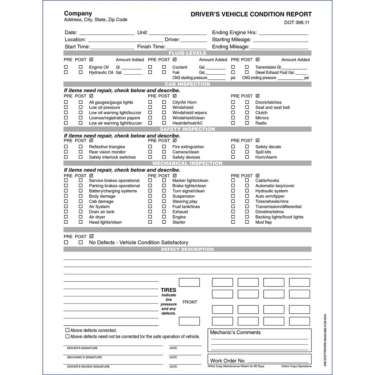 Driver's Vehicle Condition Report #1058