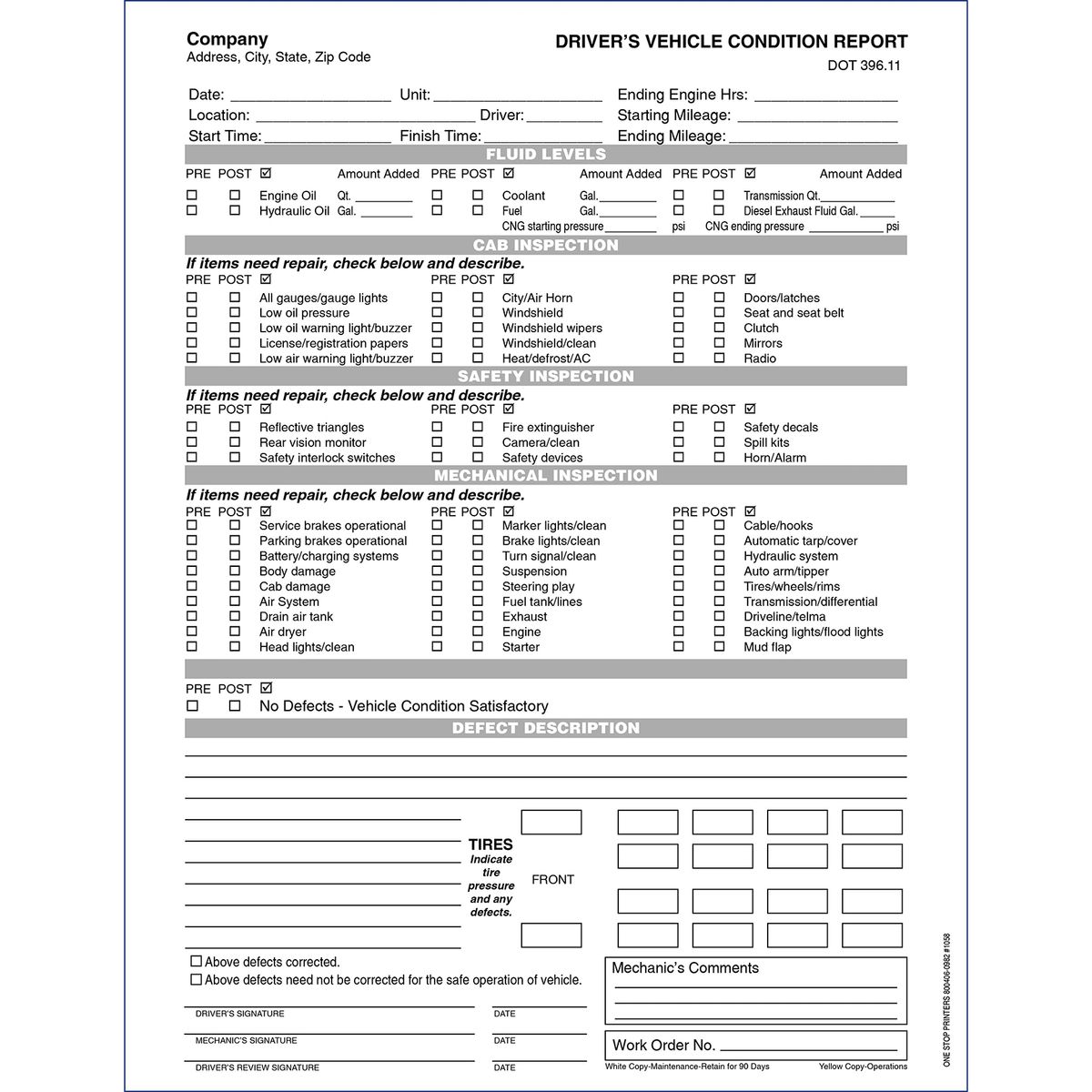 Driver's Vehicle Condition Report #1058