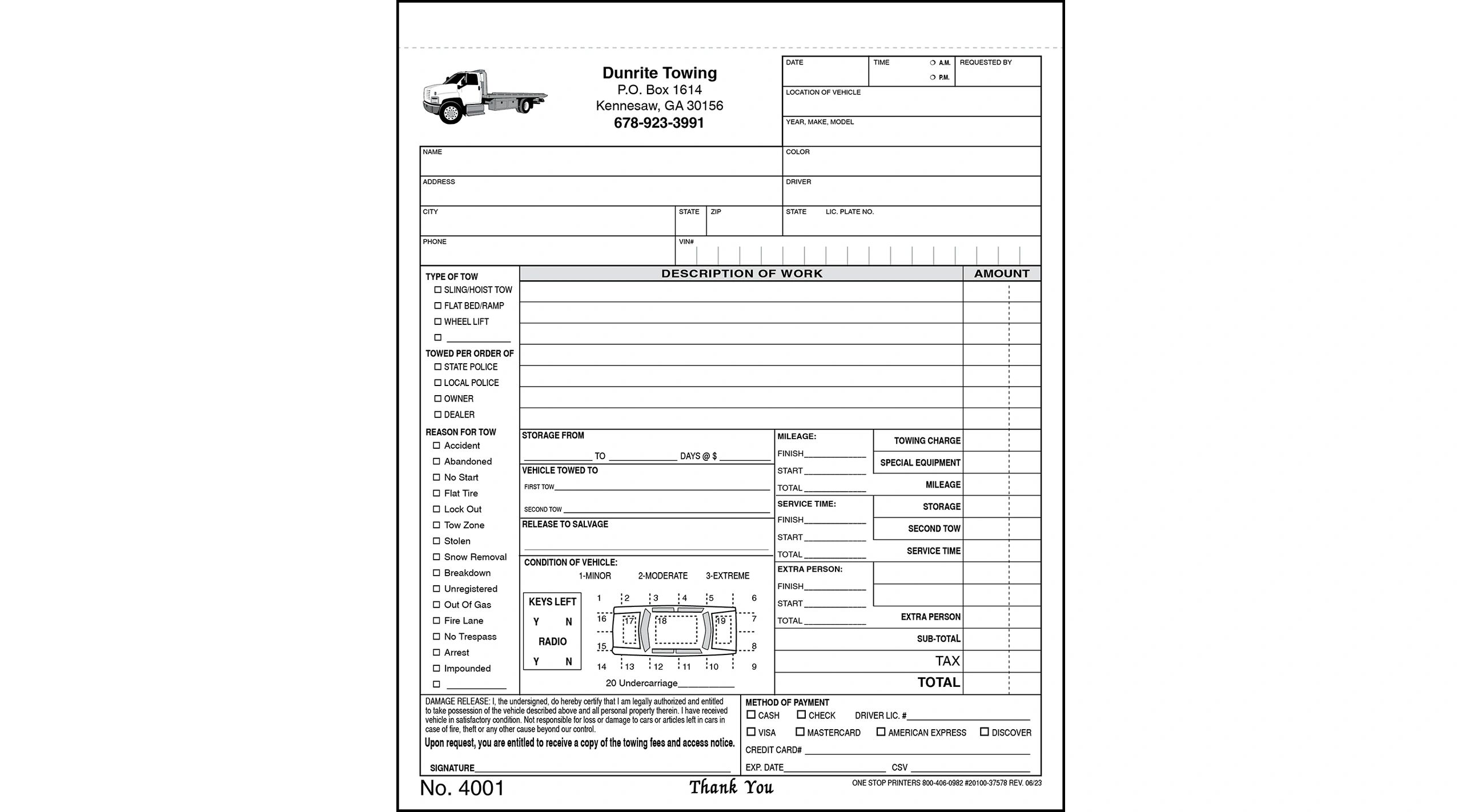 Towing Invoice/Receipt