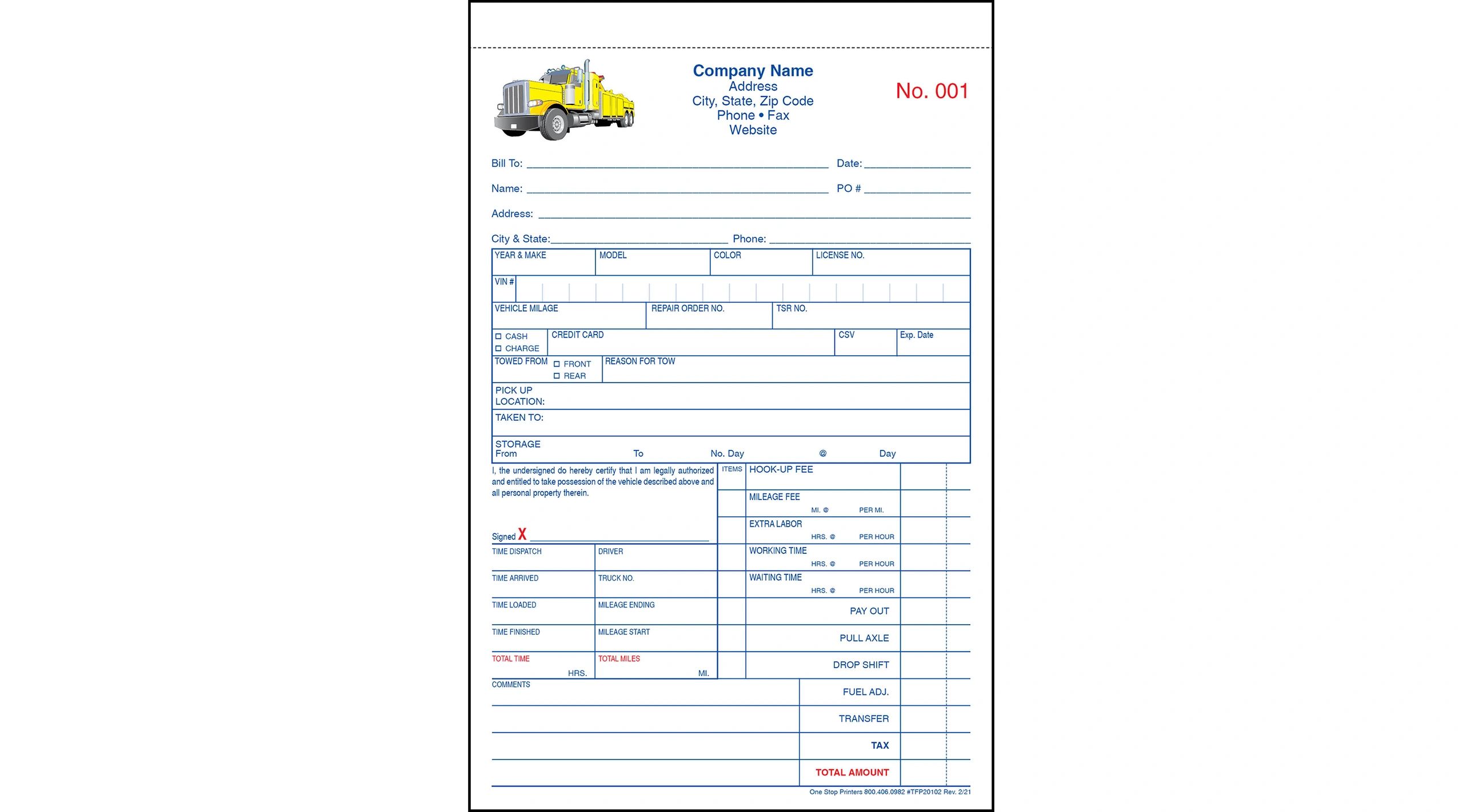 Towing Invoice and Towing Receipt