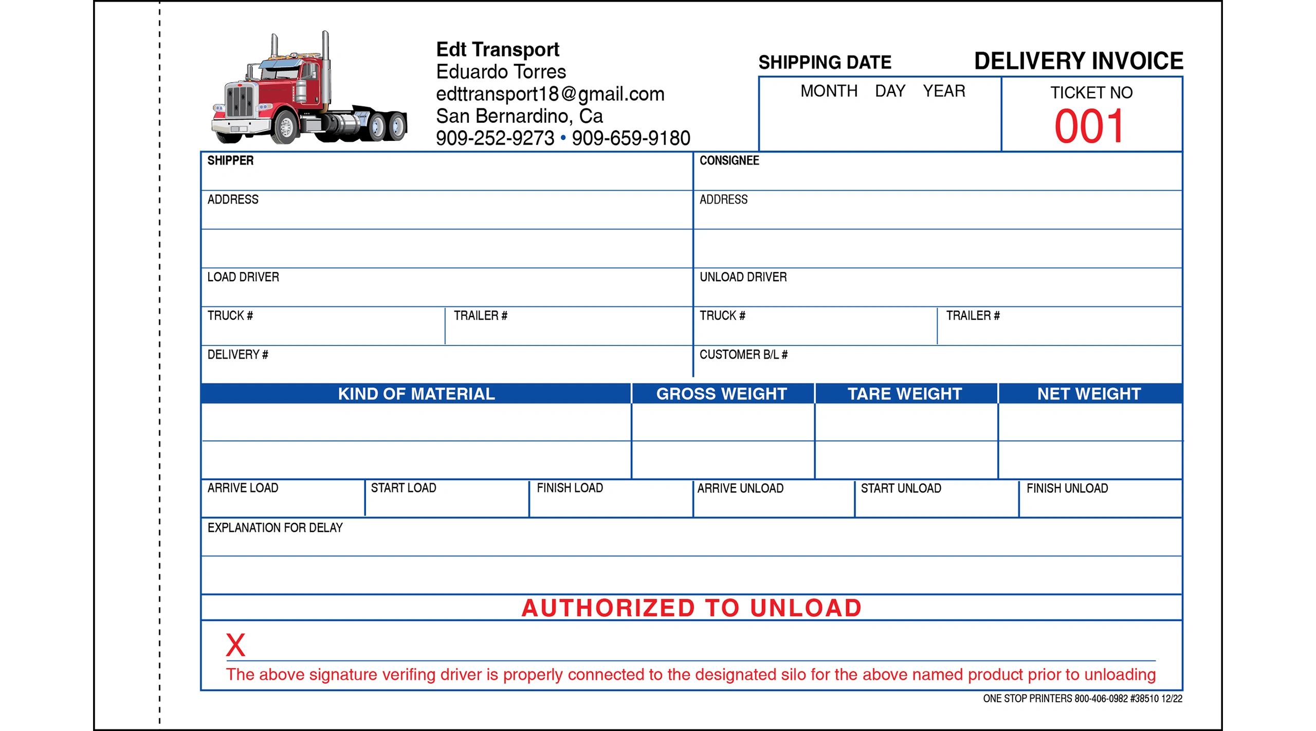 Bulk Commodities Delivery Receipt and Proof of Delivery