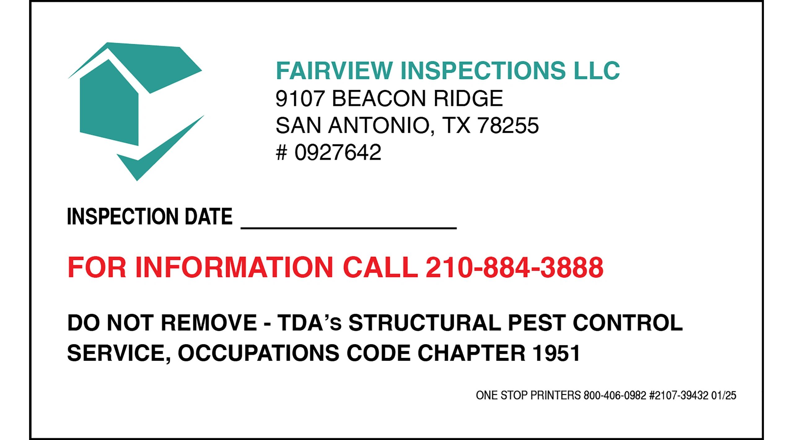 Termite Inspection Sticker