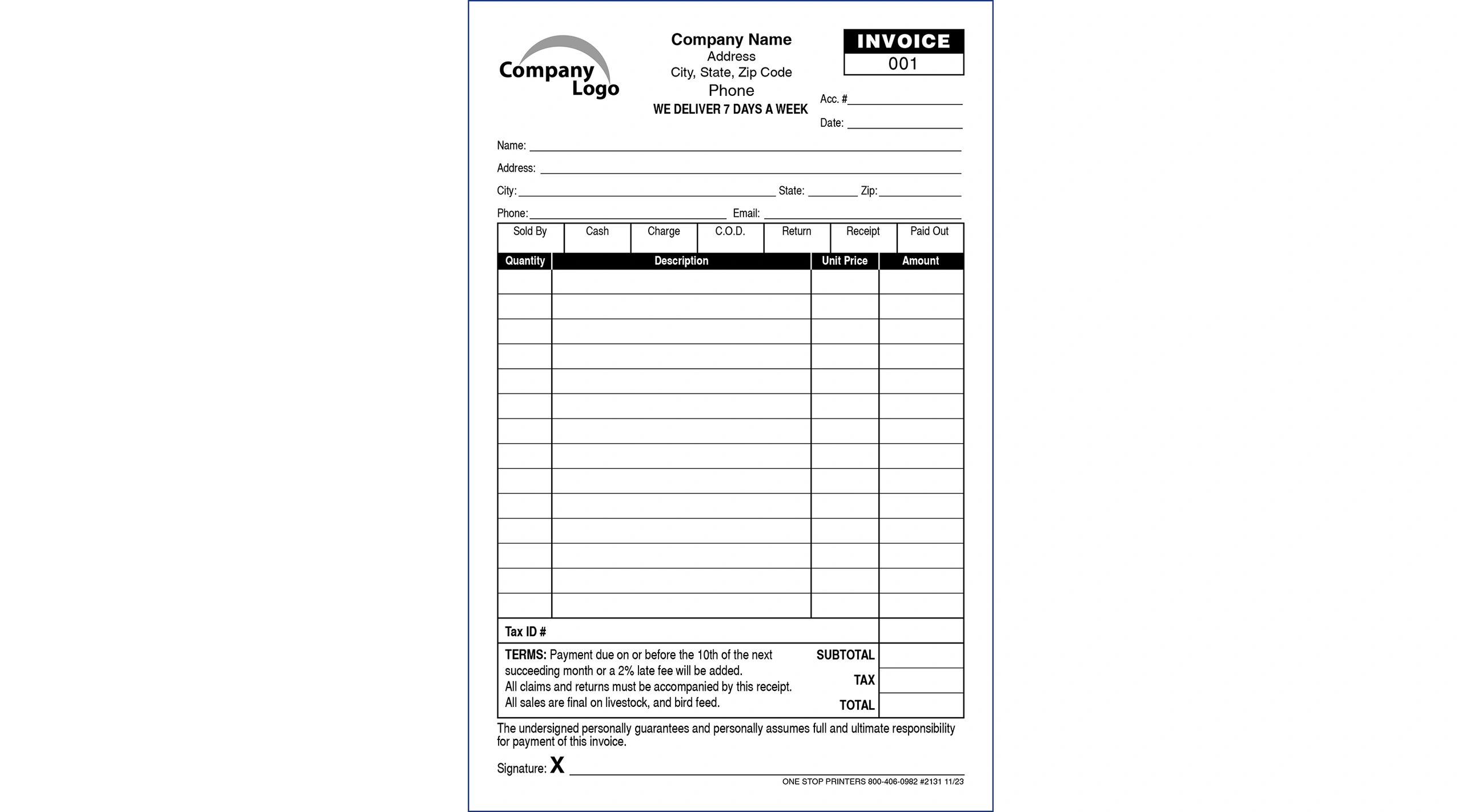 Feed Store Sales Receipt