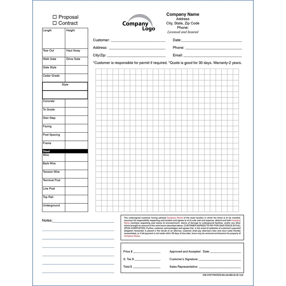 Fence Contractor Proposal and Contract #2138