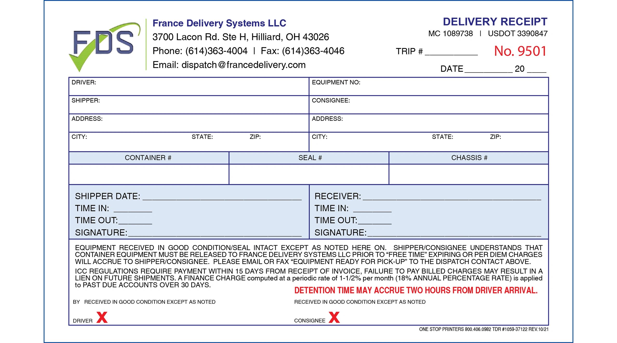 Container Truck Proof of Delivery Receipt