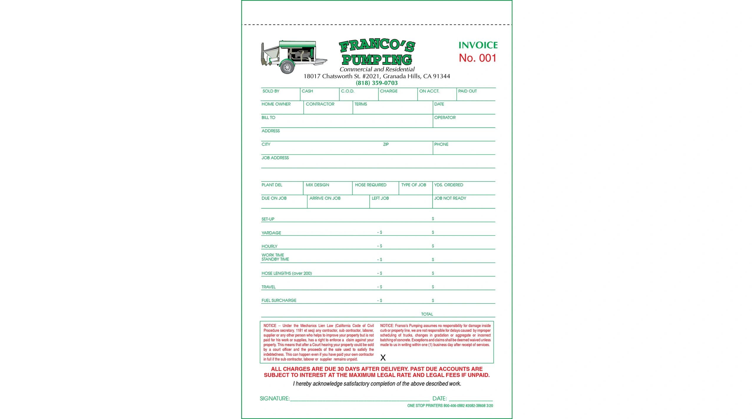 Concrete Pumping Receipt Book