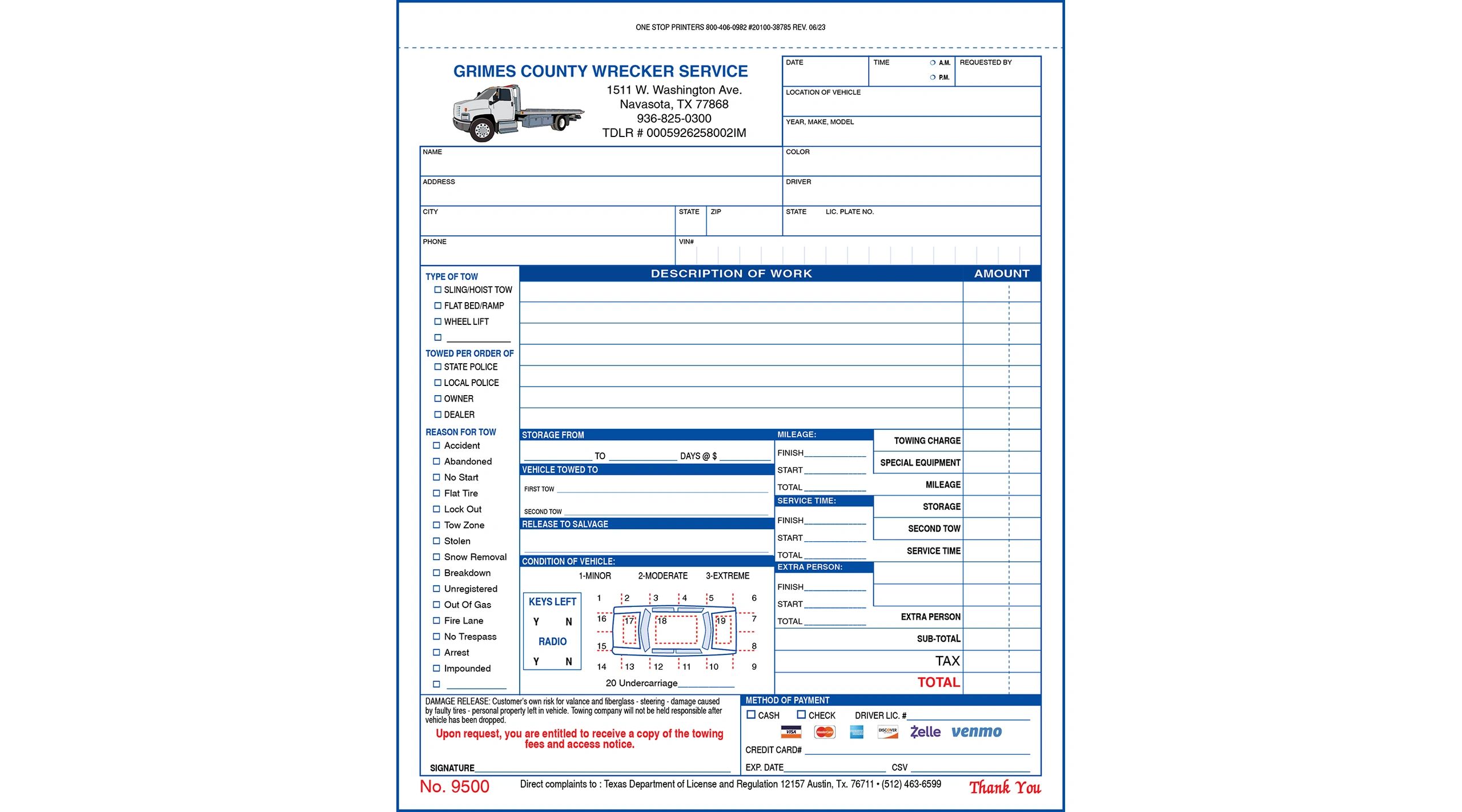Tow Truck Receipt Books