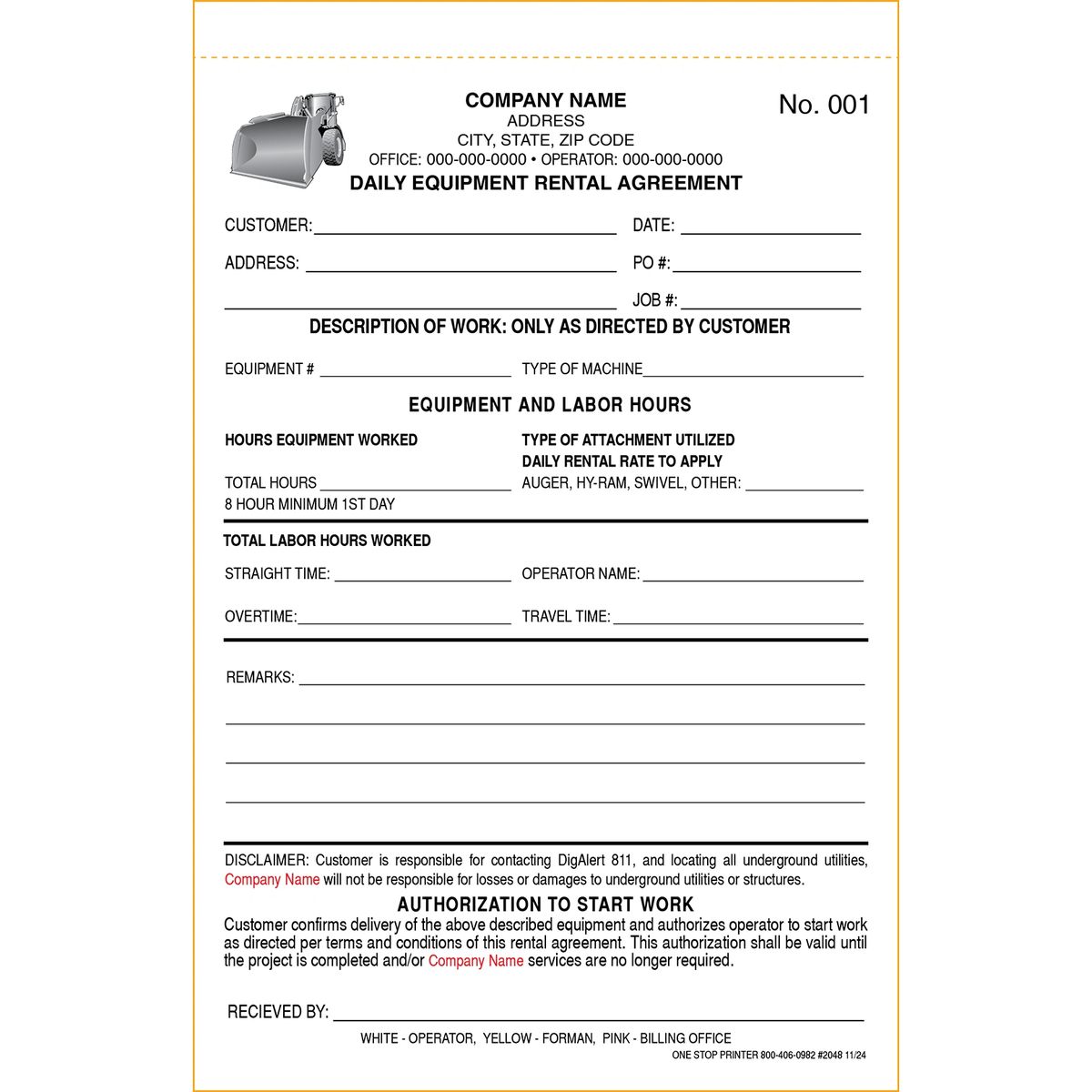 Daily Equipment Rental Agreement #2048