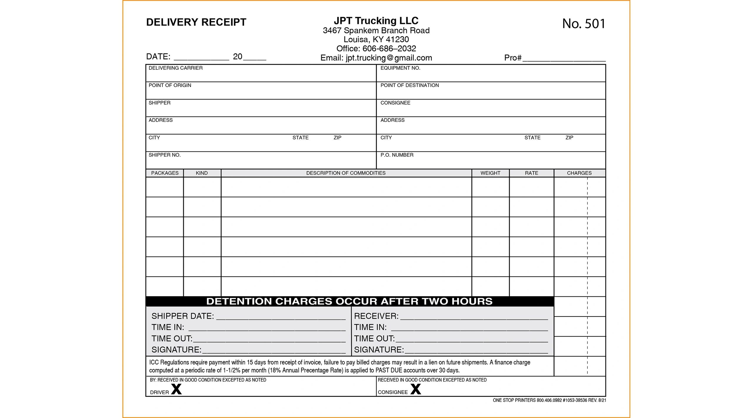 Trucking Delivery Receipt and Proof of Delivery
