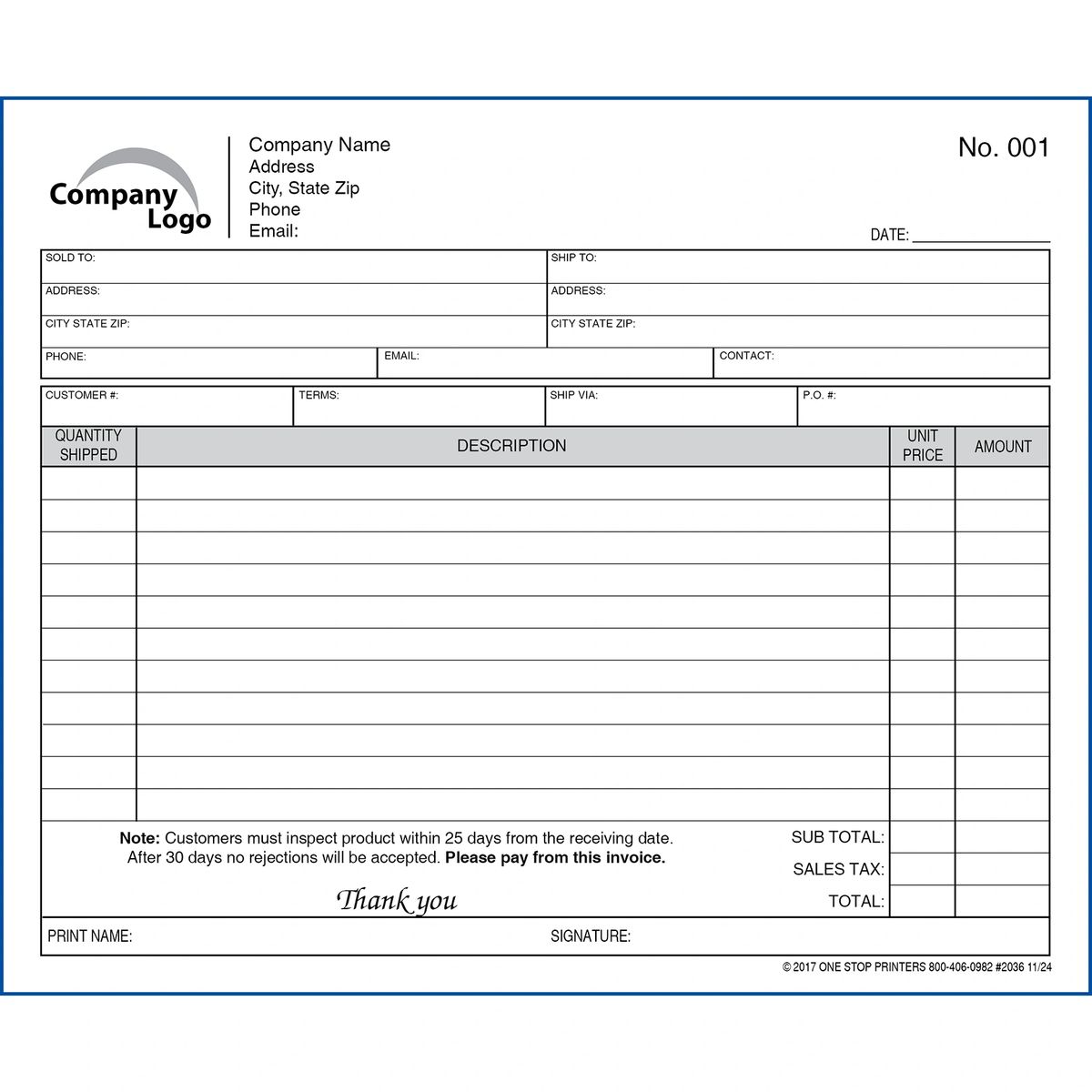 Machine Shop Invoice #2036