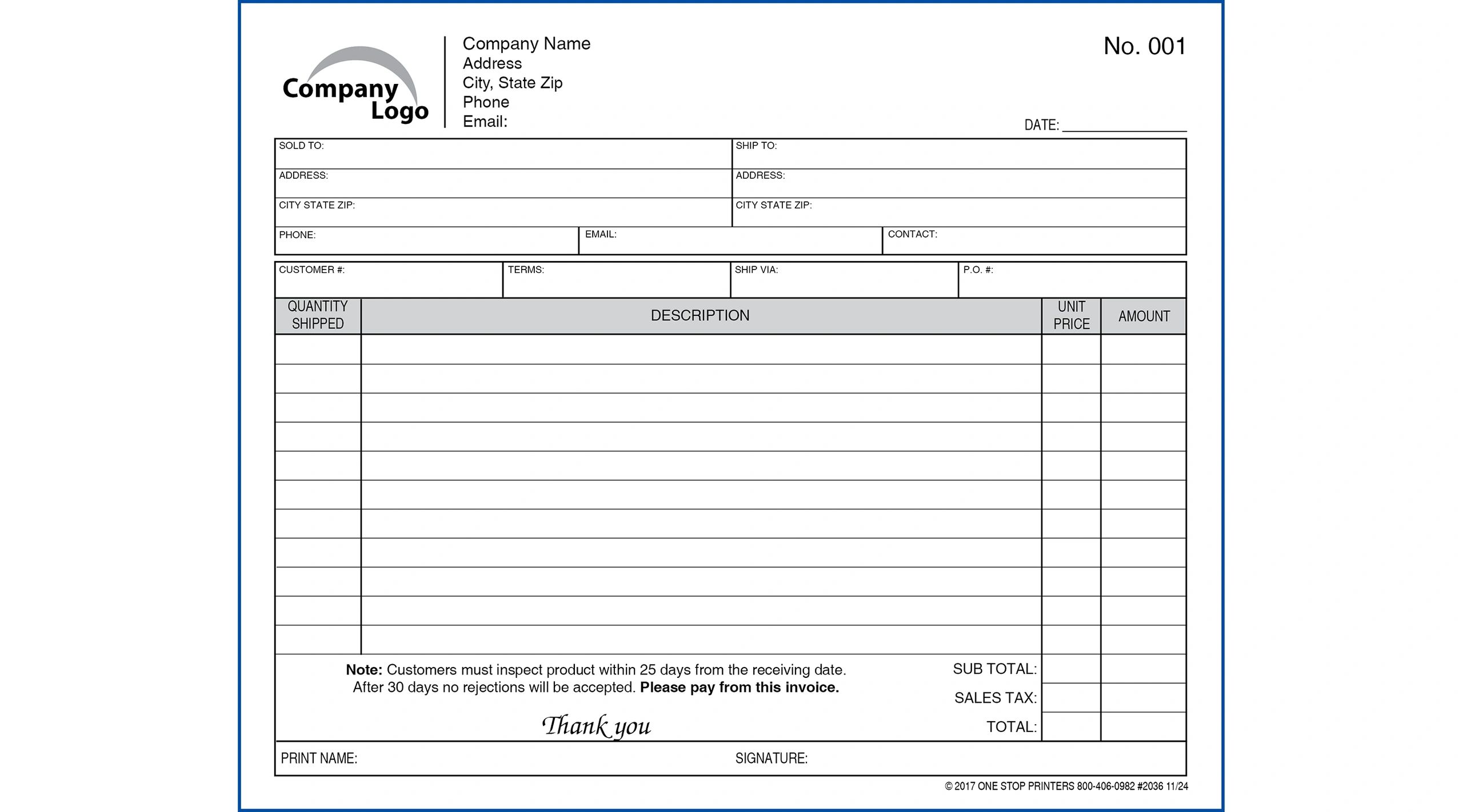 Machine Shop Invoice