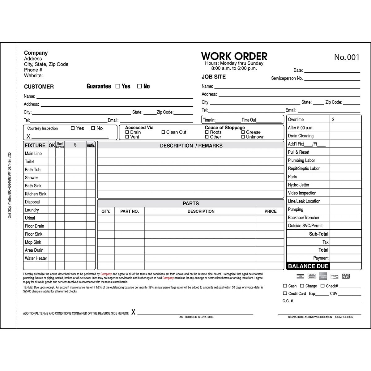 Massachusetts Plumbing, Drain Cleaning and Septic System Invoice #MA1067