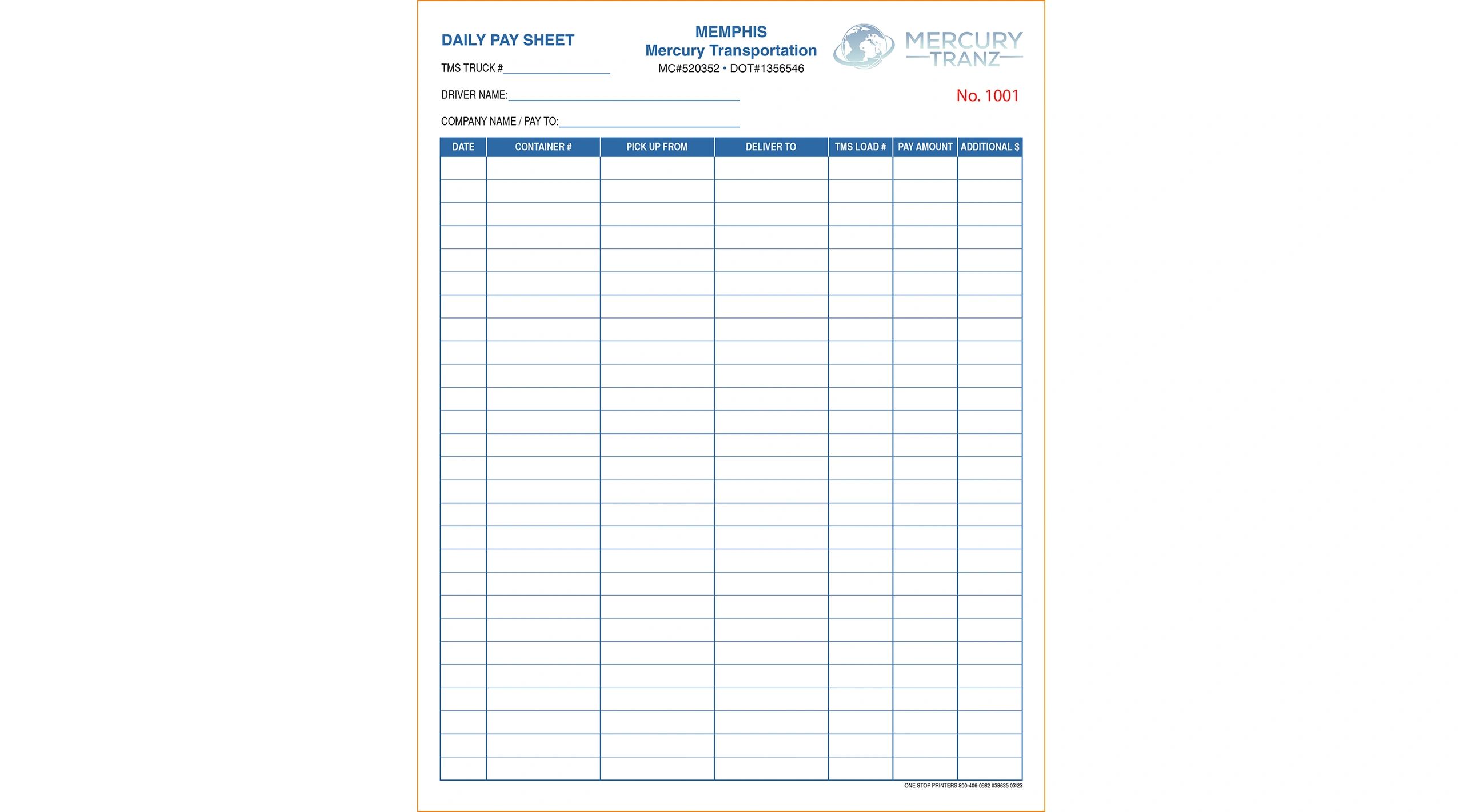 Daily Pay Sheet and Truck Container Manifest