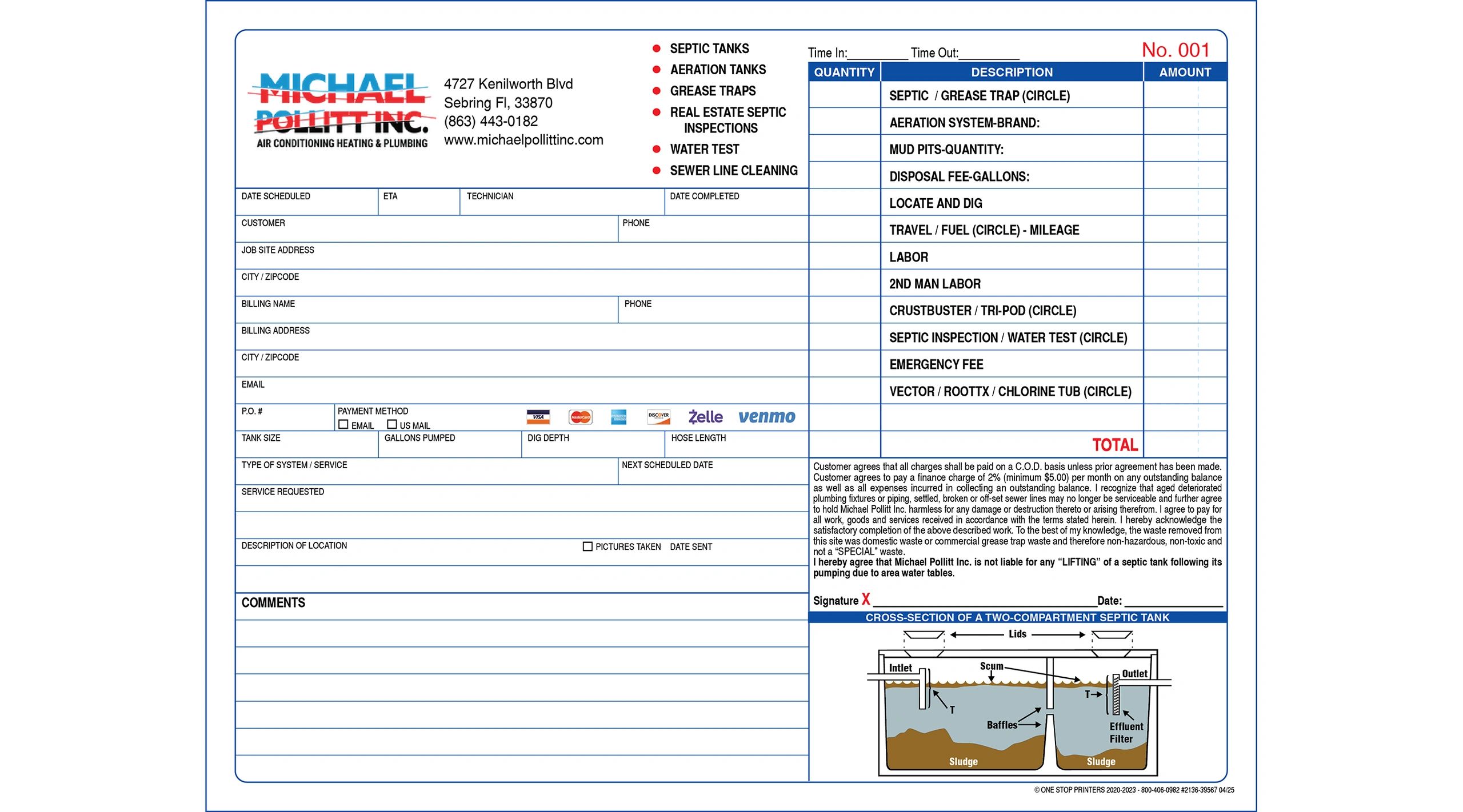 Septic and Grease Trap Pumping Receipt