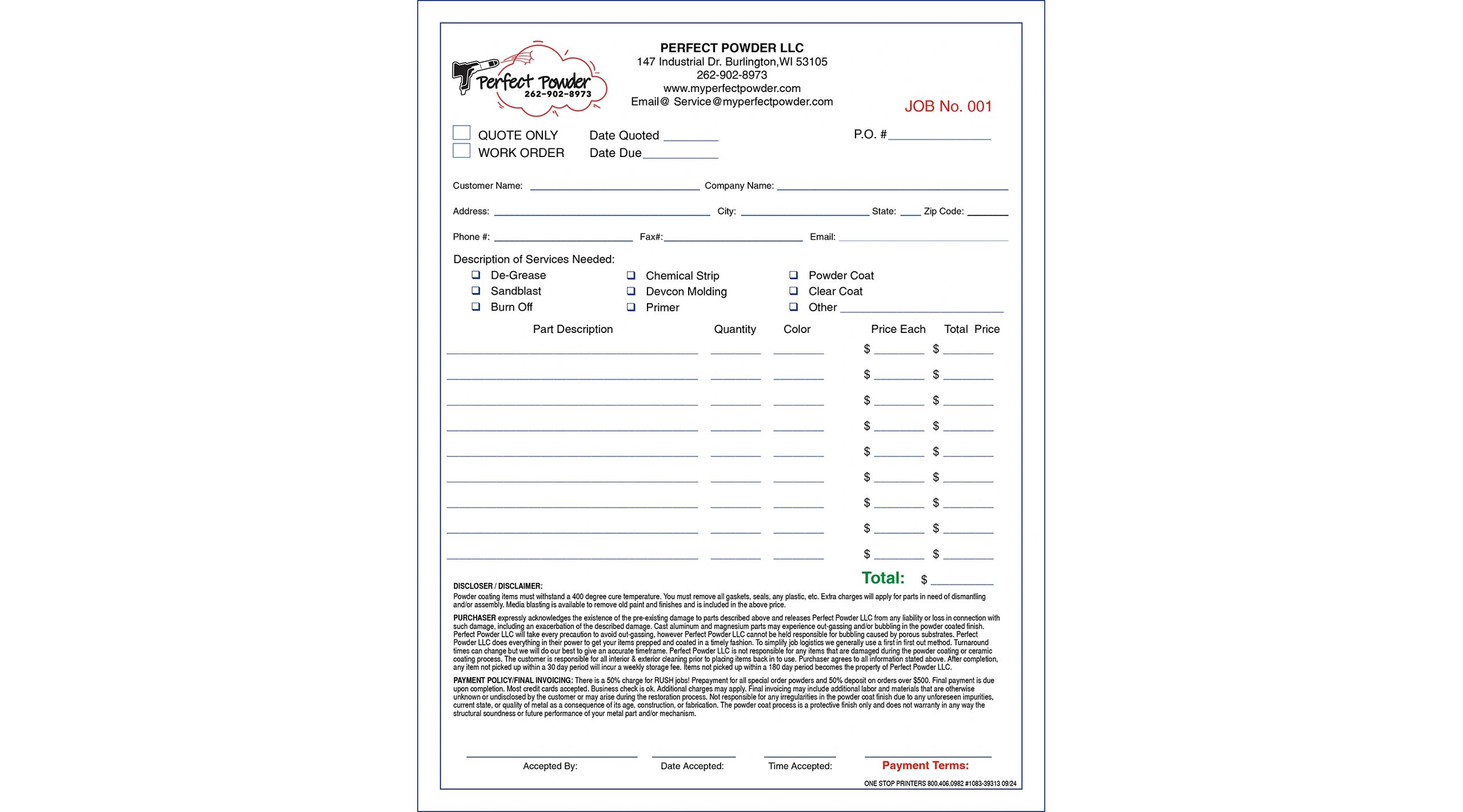 Powder Coating Invoice
