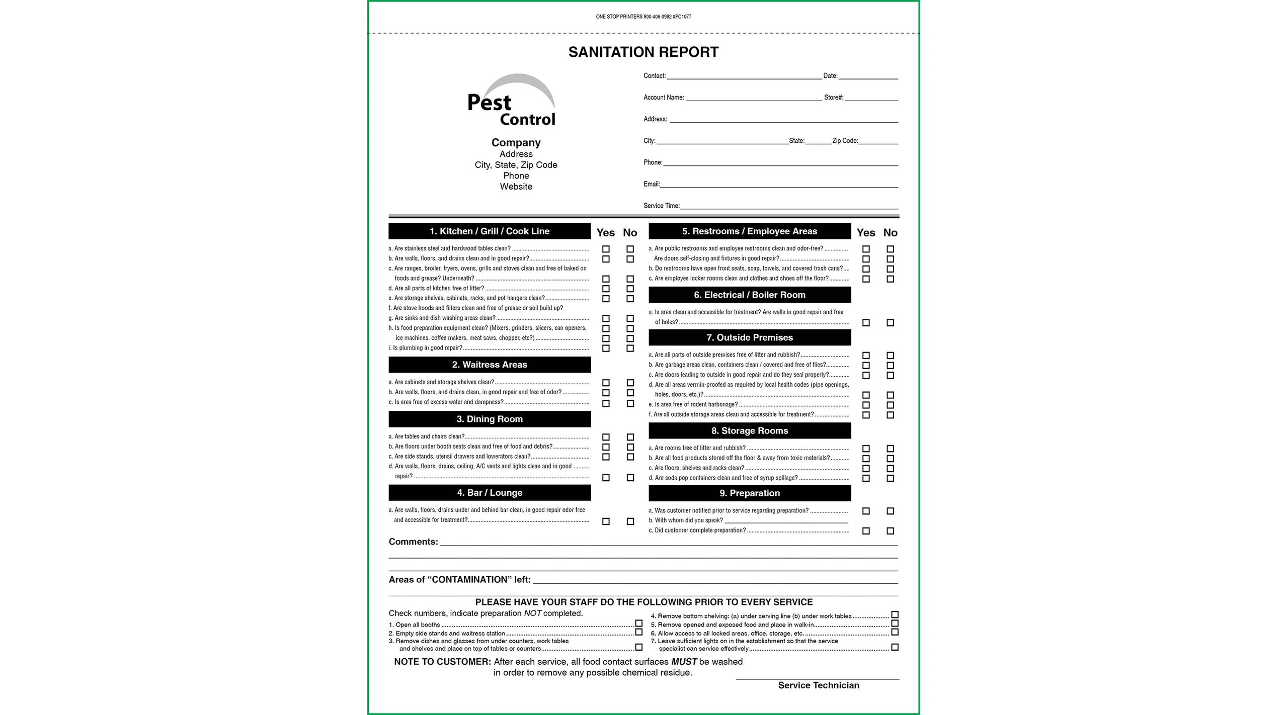 Pest Control Sanitation Report