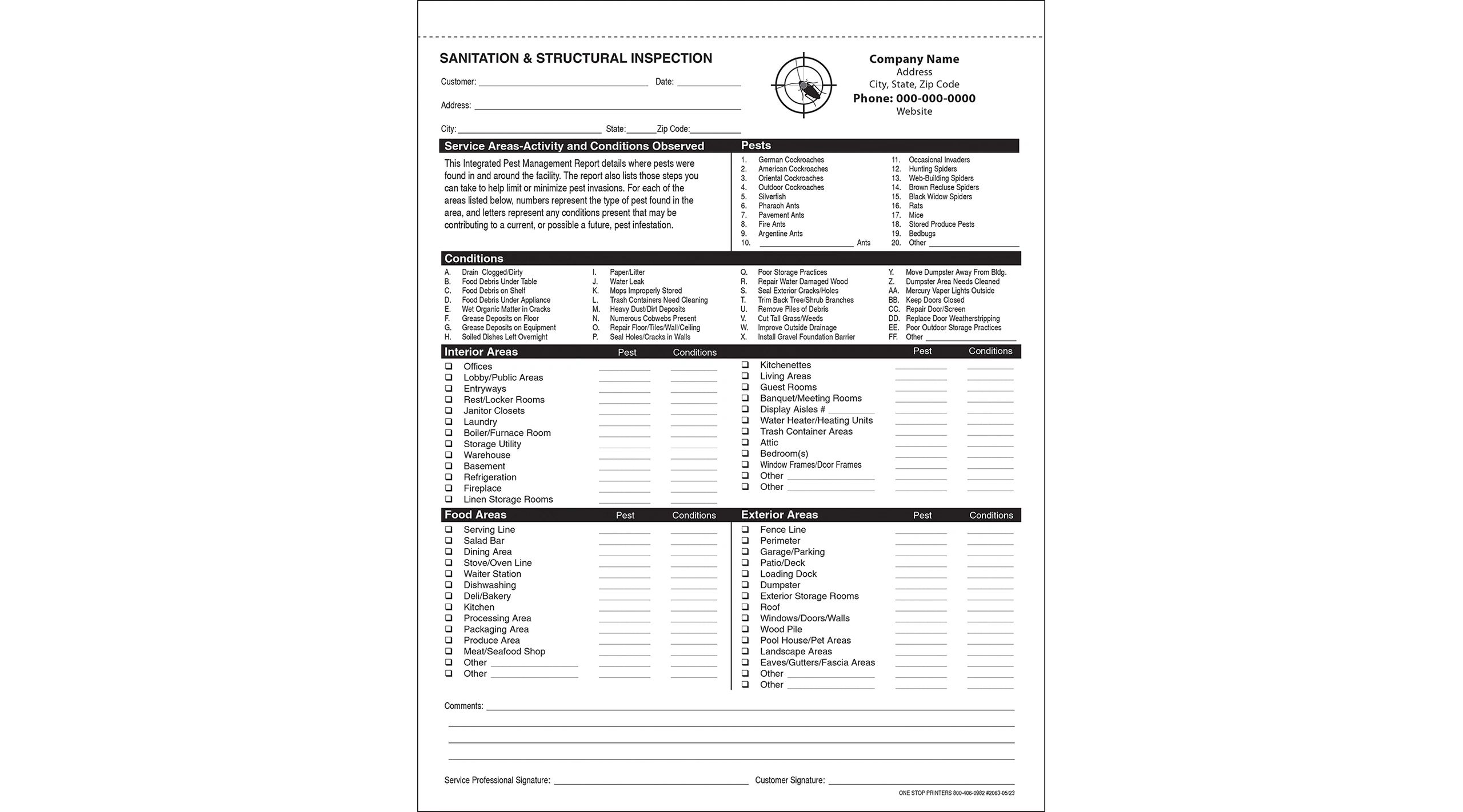 Pest Control Sanitation Inspection Report