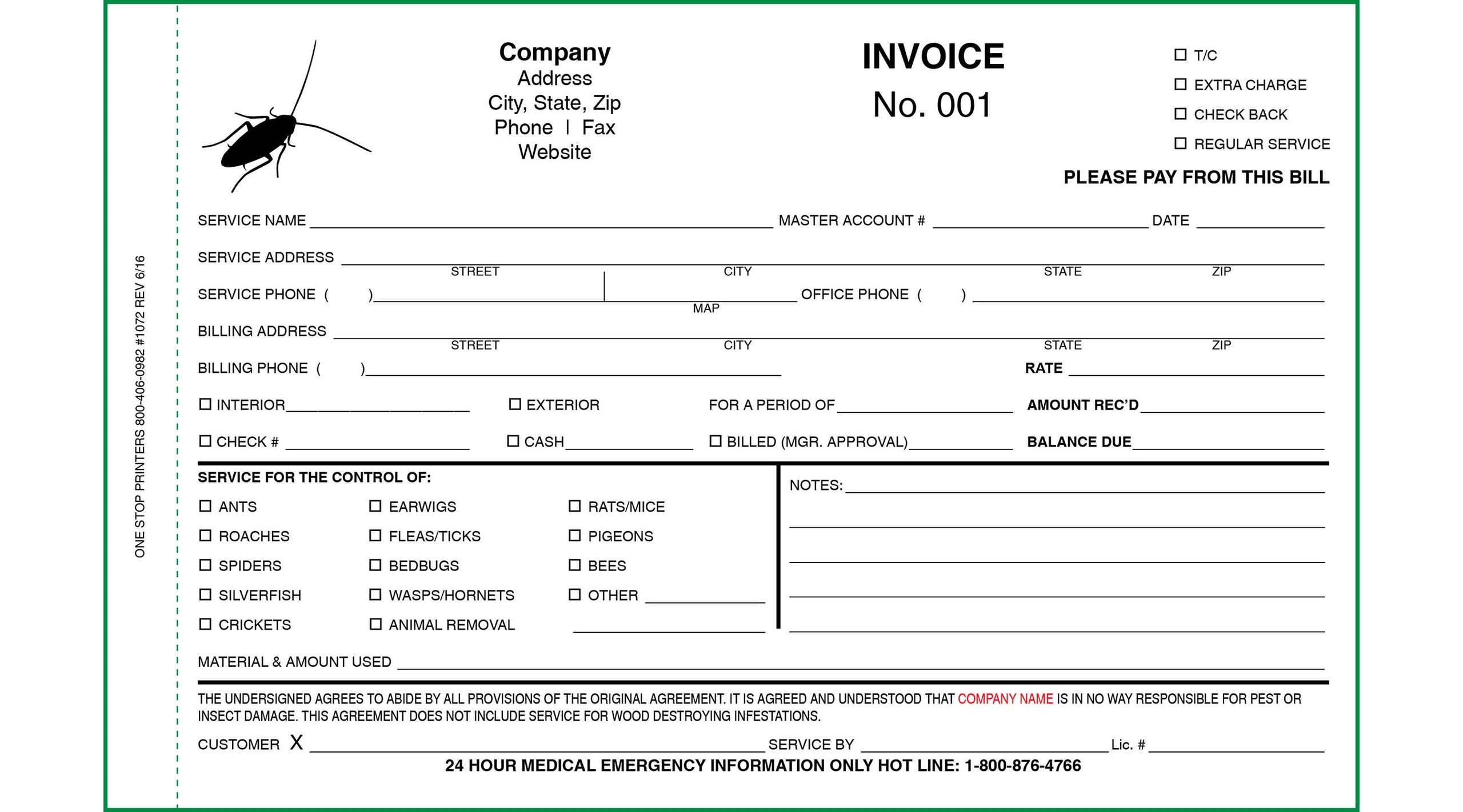 Pest Control Service Slip and Invoice