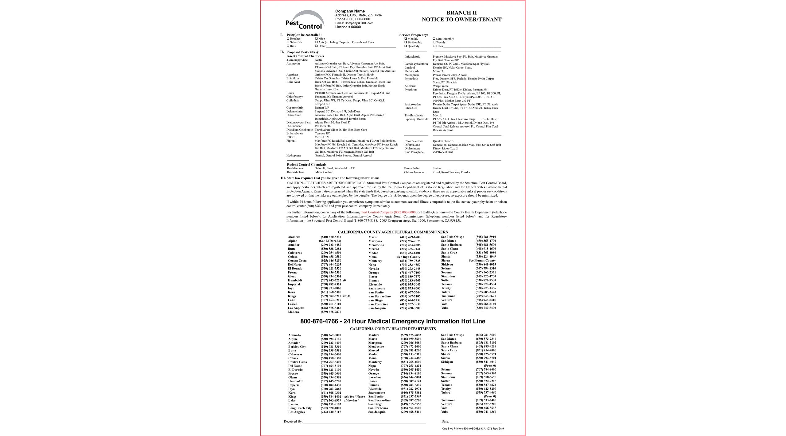 California Branch II Notice to Owner/Tenant