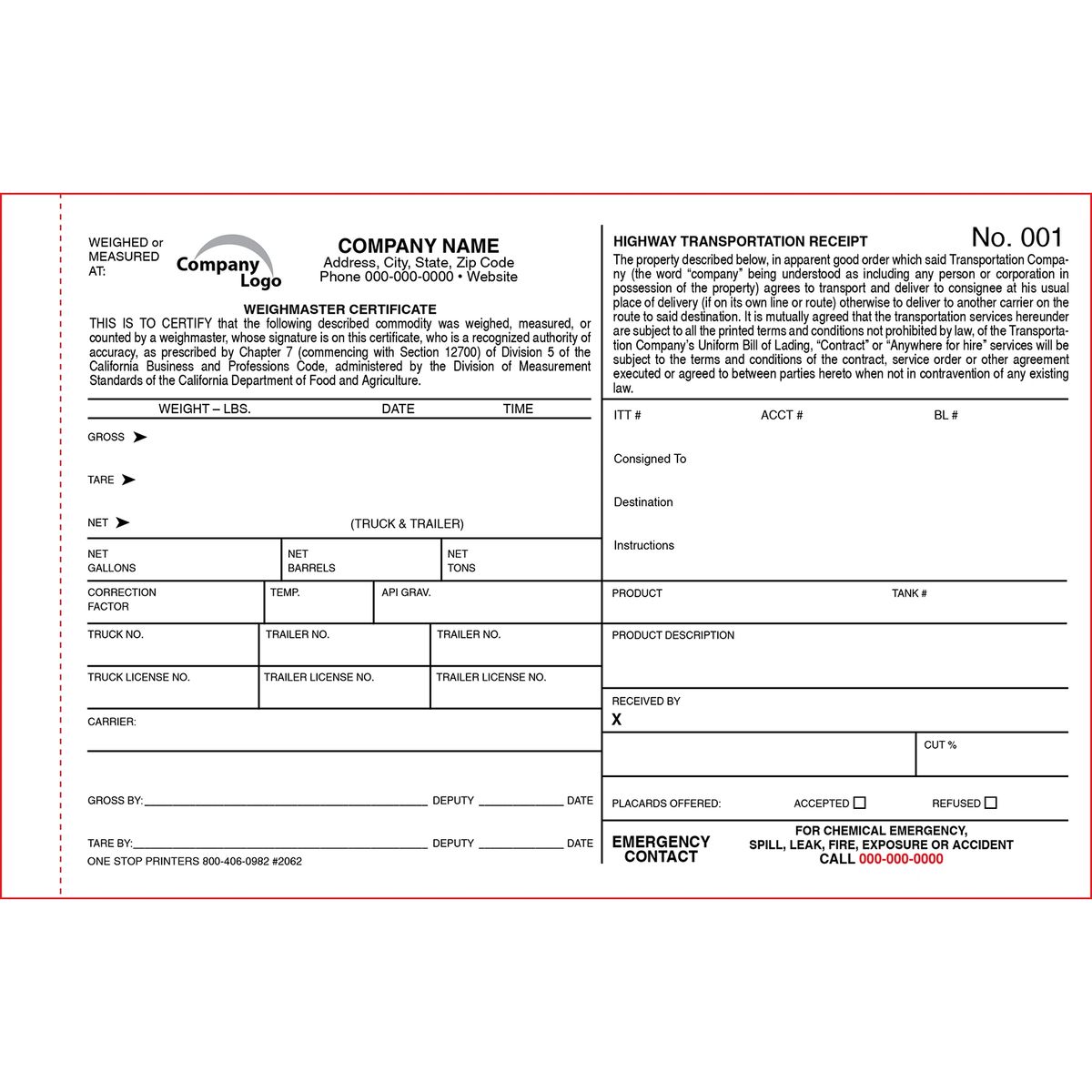Petroleum Emulsions Weighmaster Certificate #2062