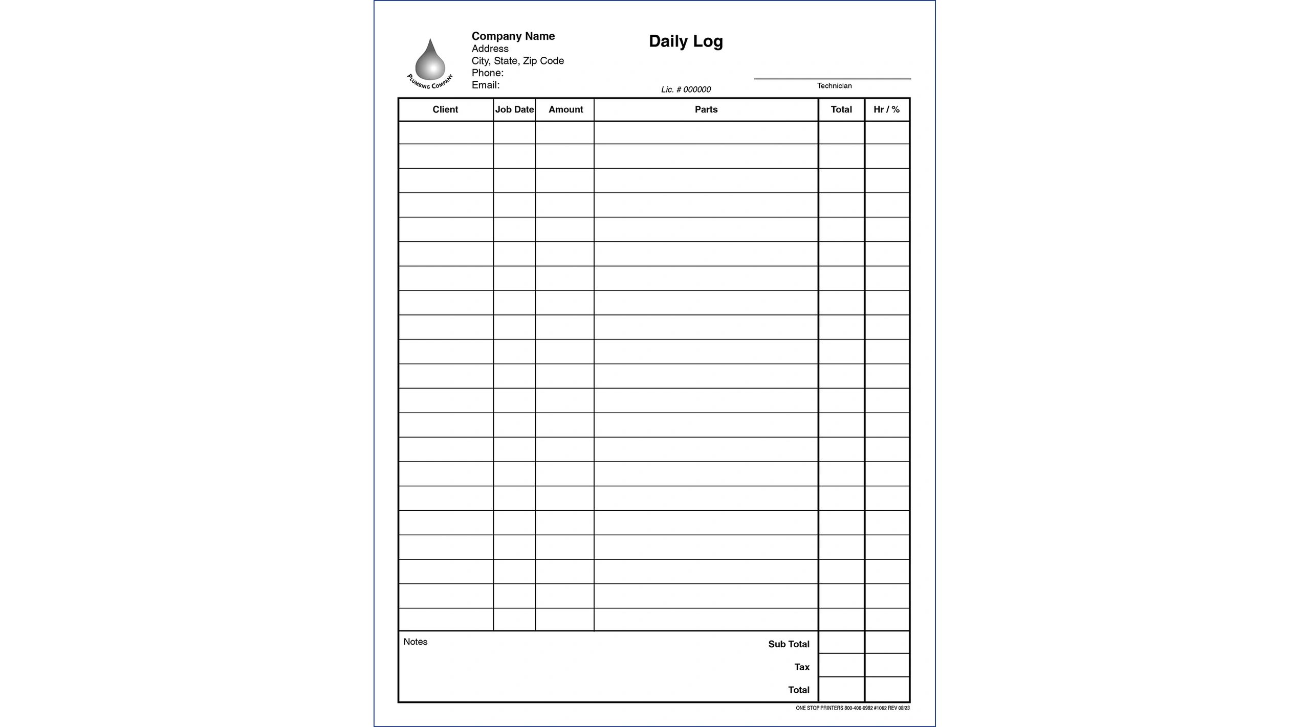 Plumbing Technician’s Daily Log