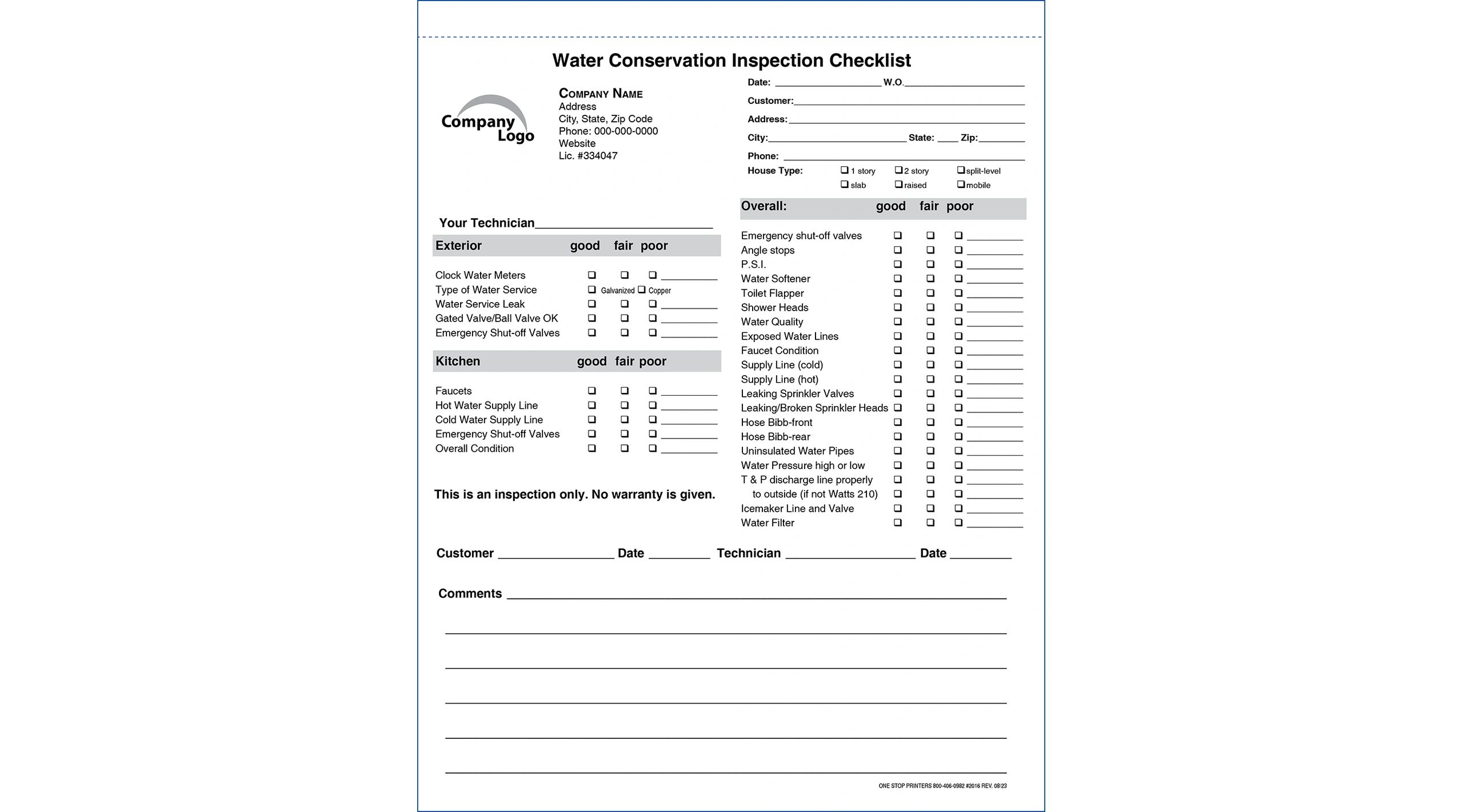 Water Conservation Inspection Checklist