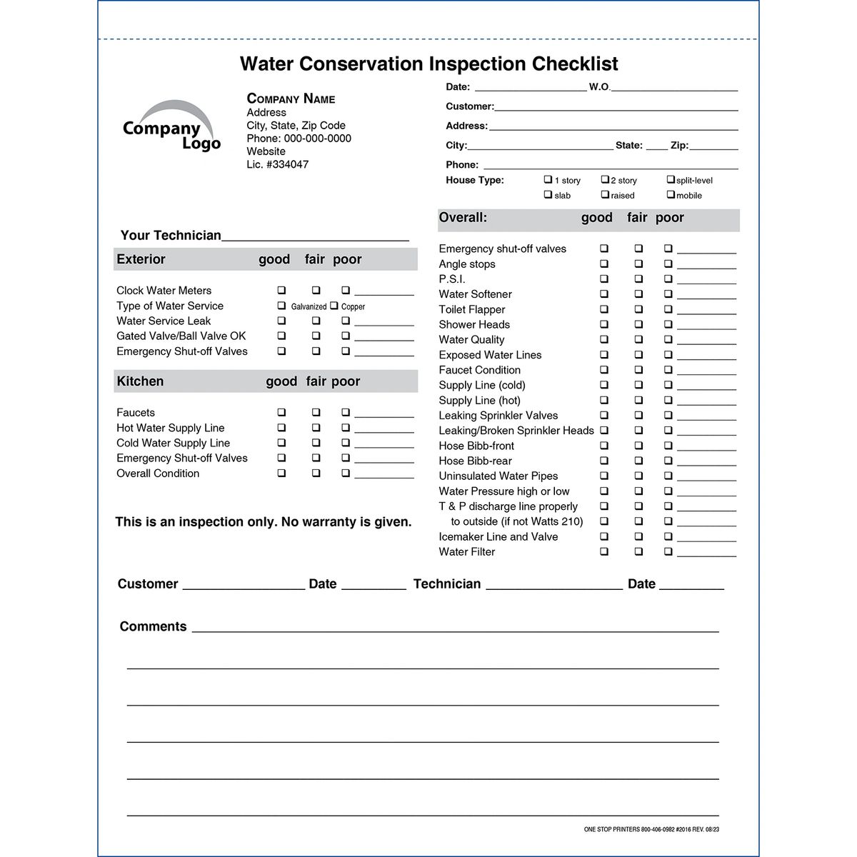 Water Conservation Inspection Checklist #2016
