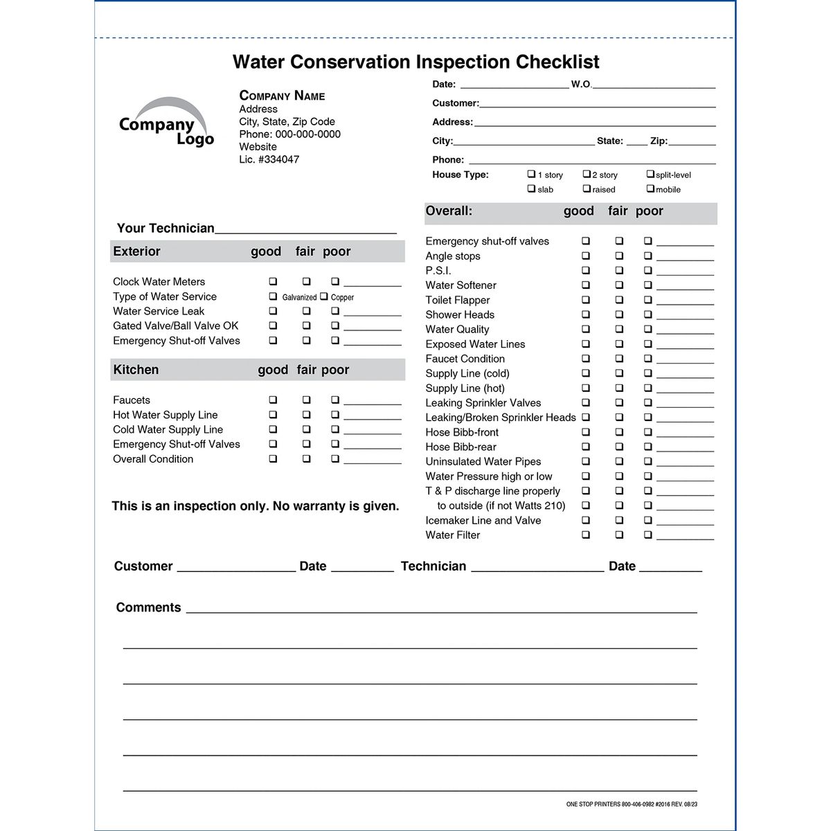 Water Conservation Inspection Checklist #2016