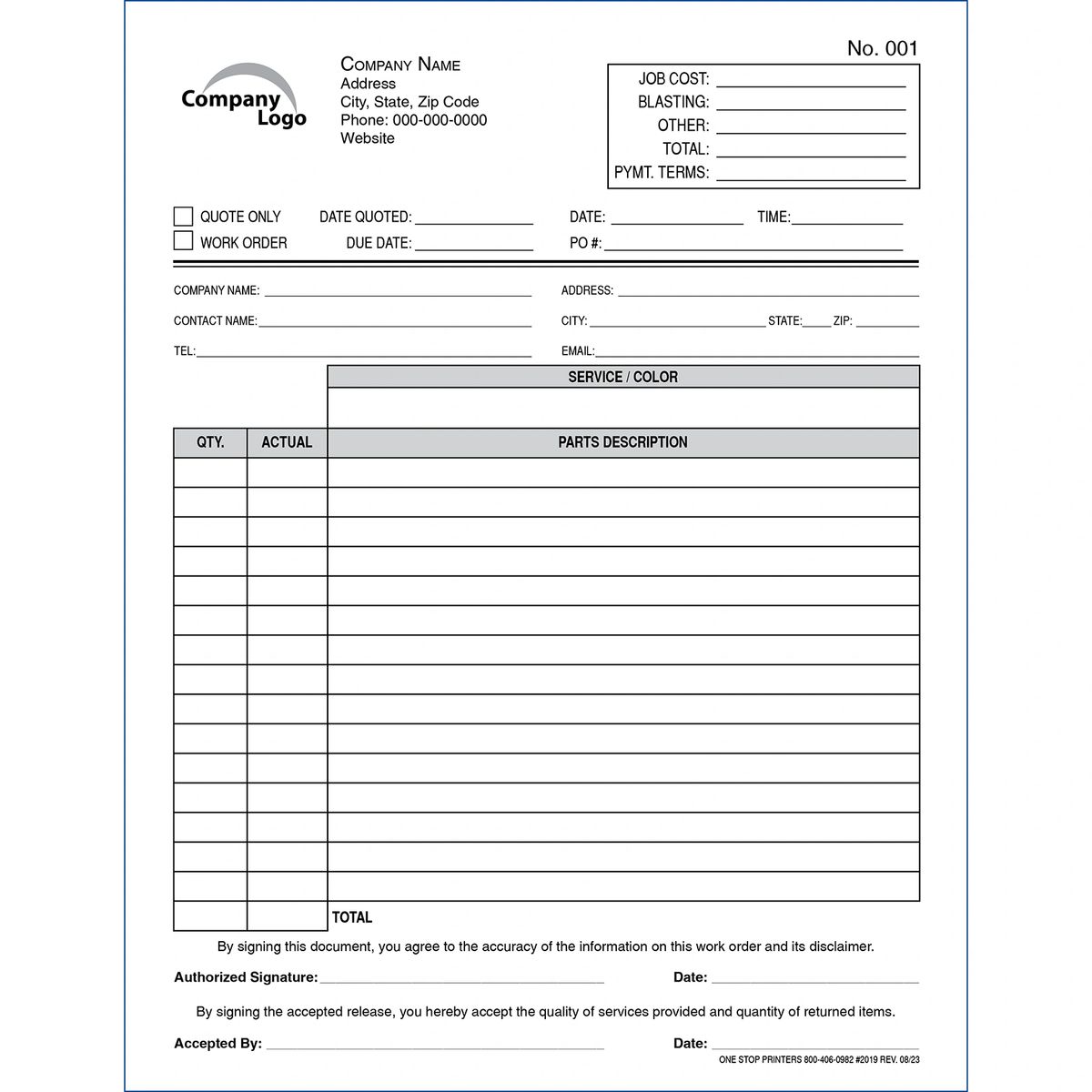 Manufacturing Powder Coating Work Order #2019