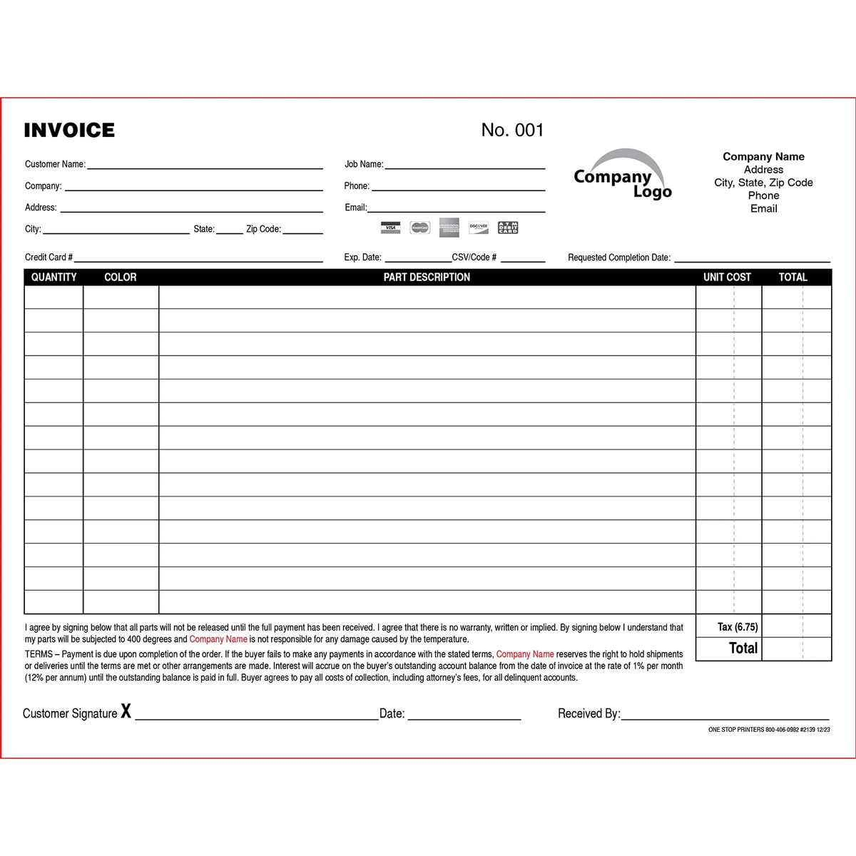 Powder Coating Invoice #2139