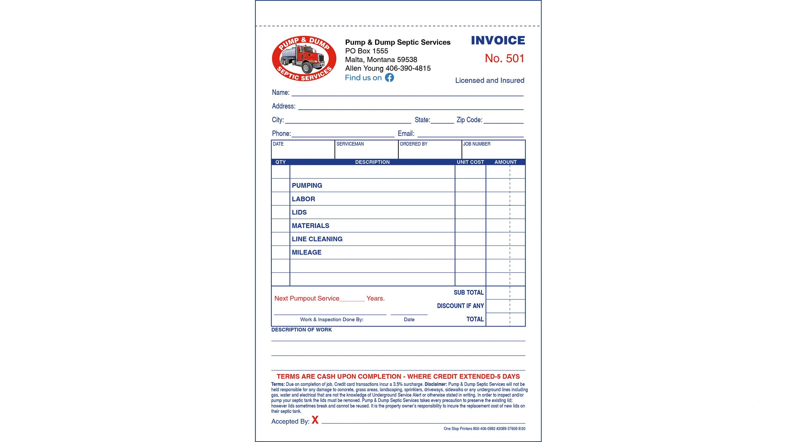 Septic Pumping Invoice
