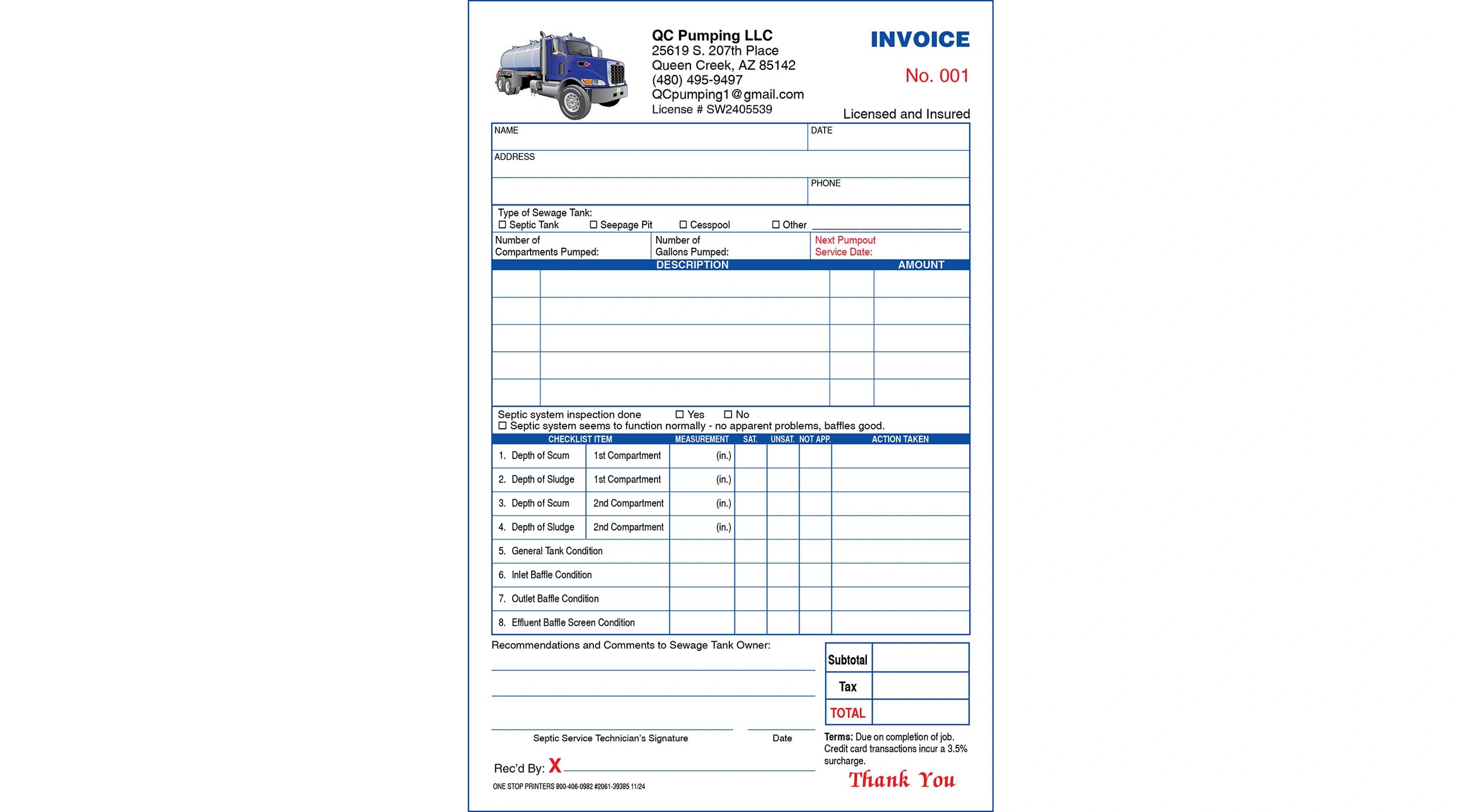 Septic Tank Pumping Receipt