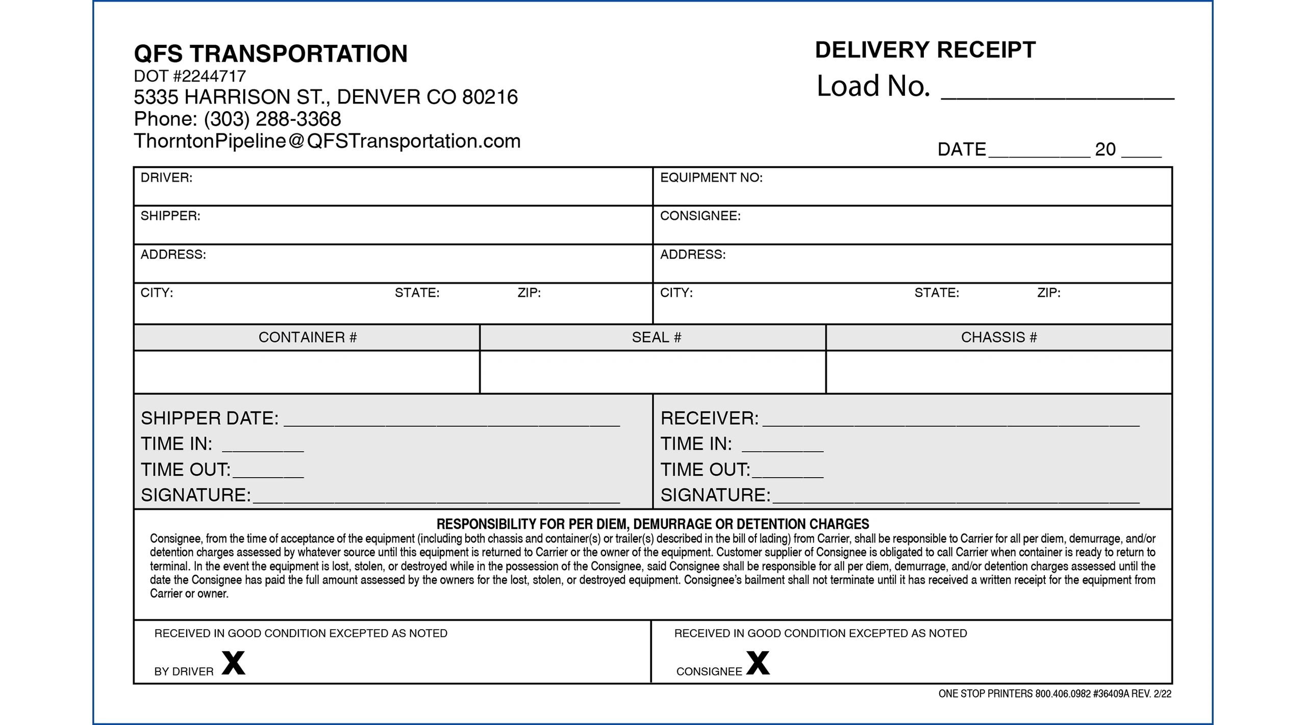 Container Truck Proof of Delivery Receipt