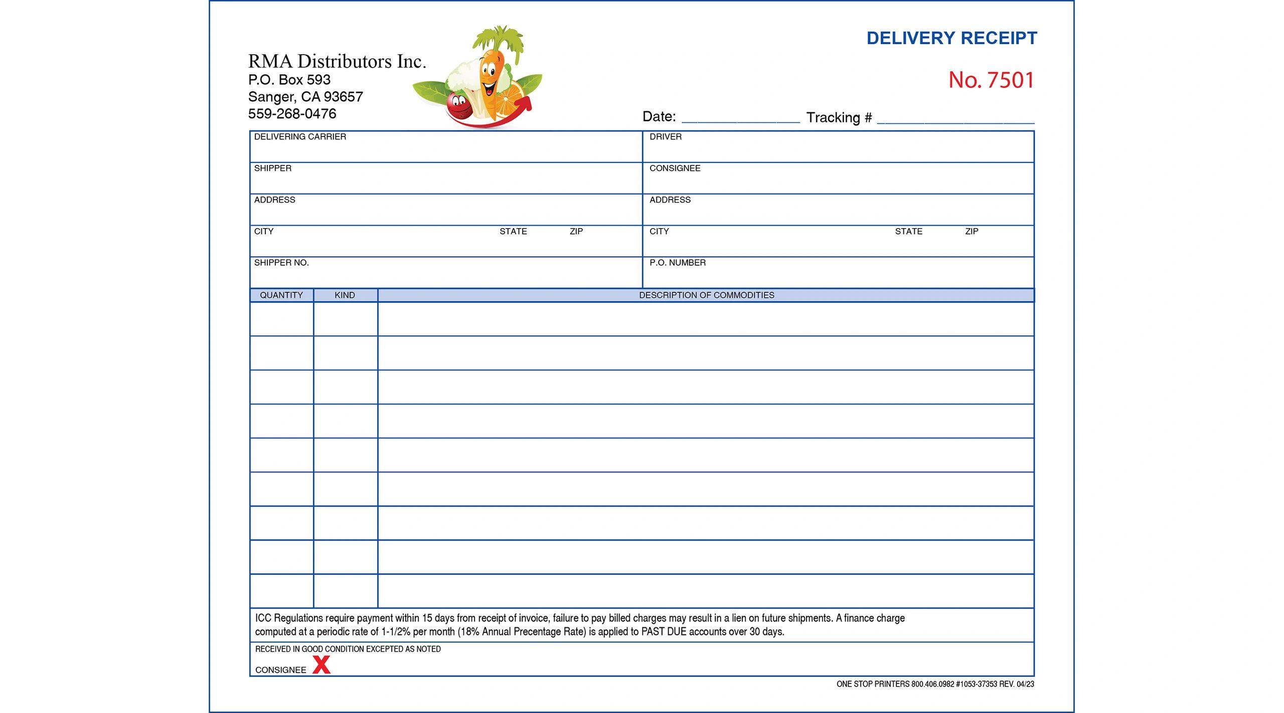 Truck Delivery Receipt