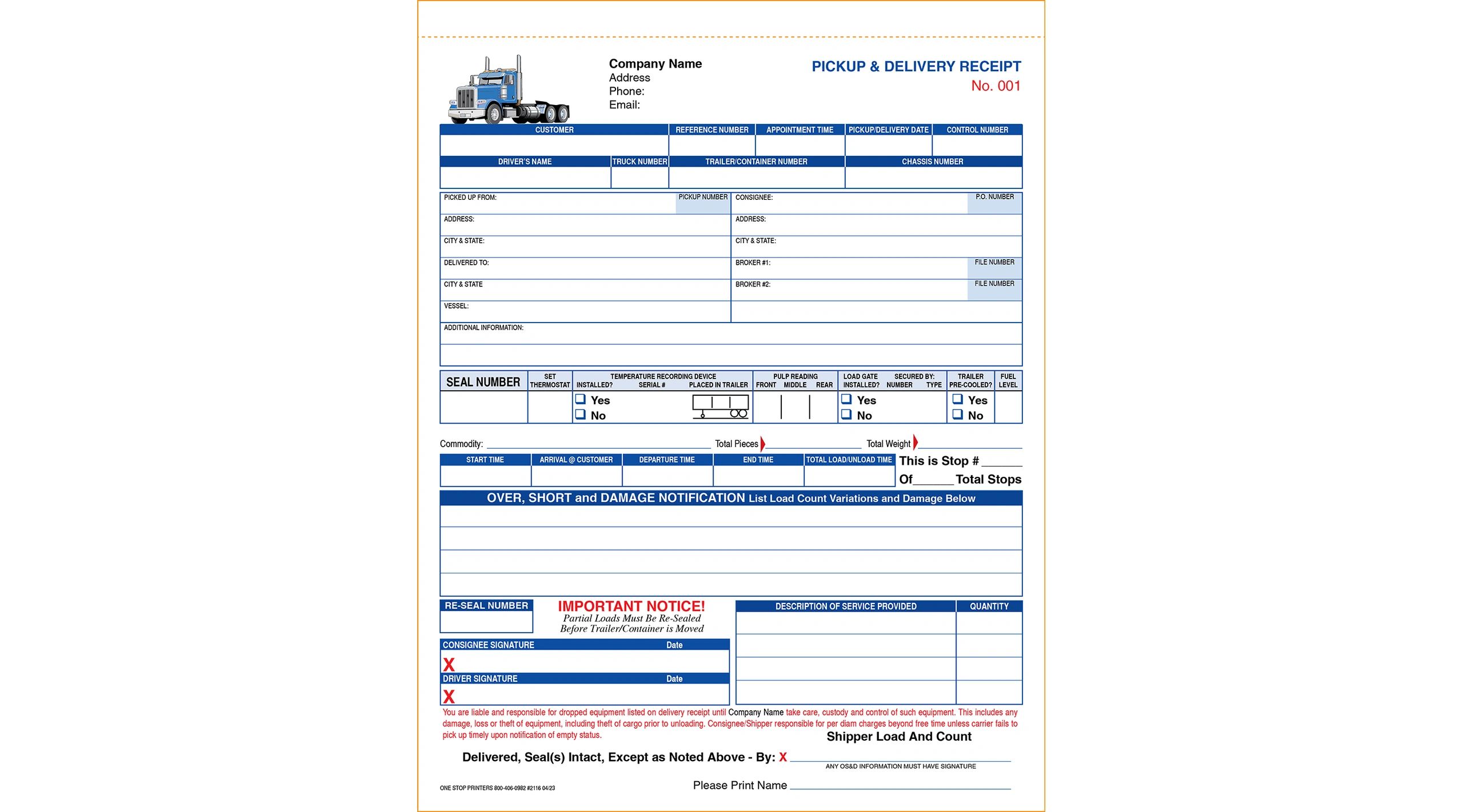 Reefer Delivery Receipt