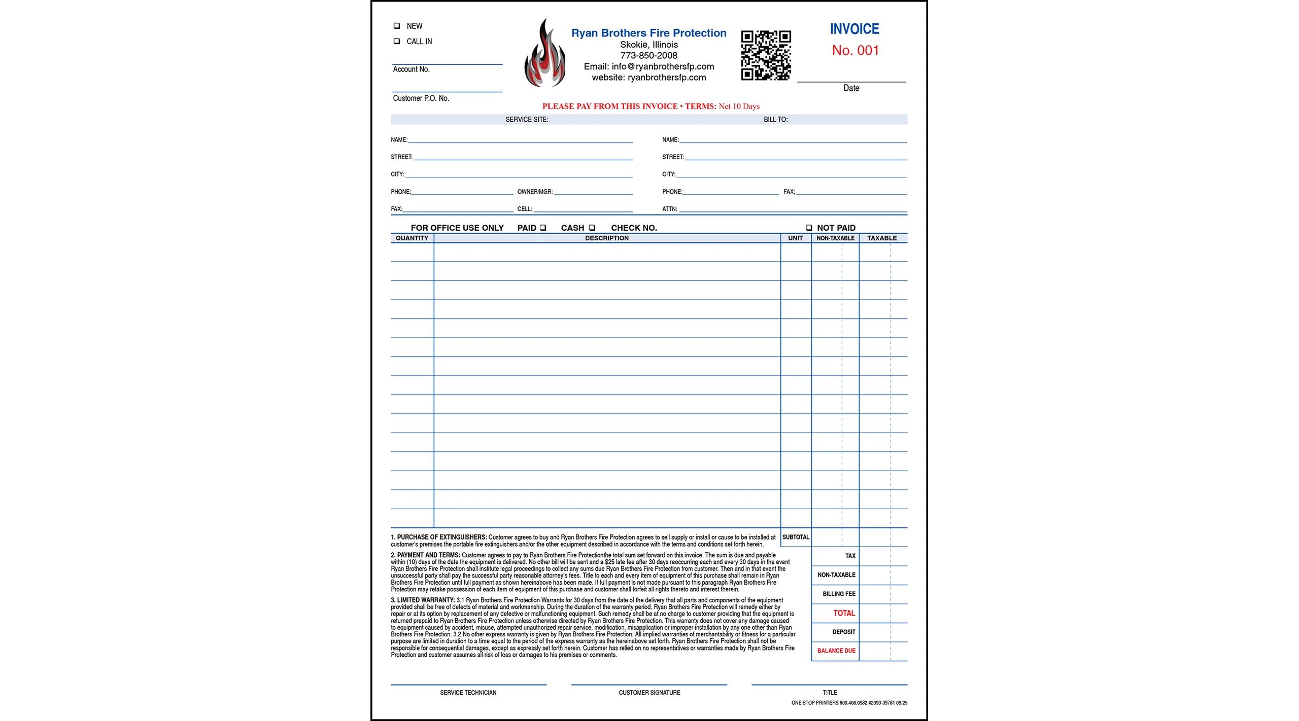 Fire Protection Service Invoice