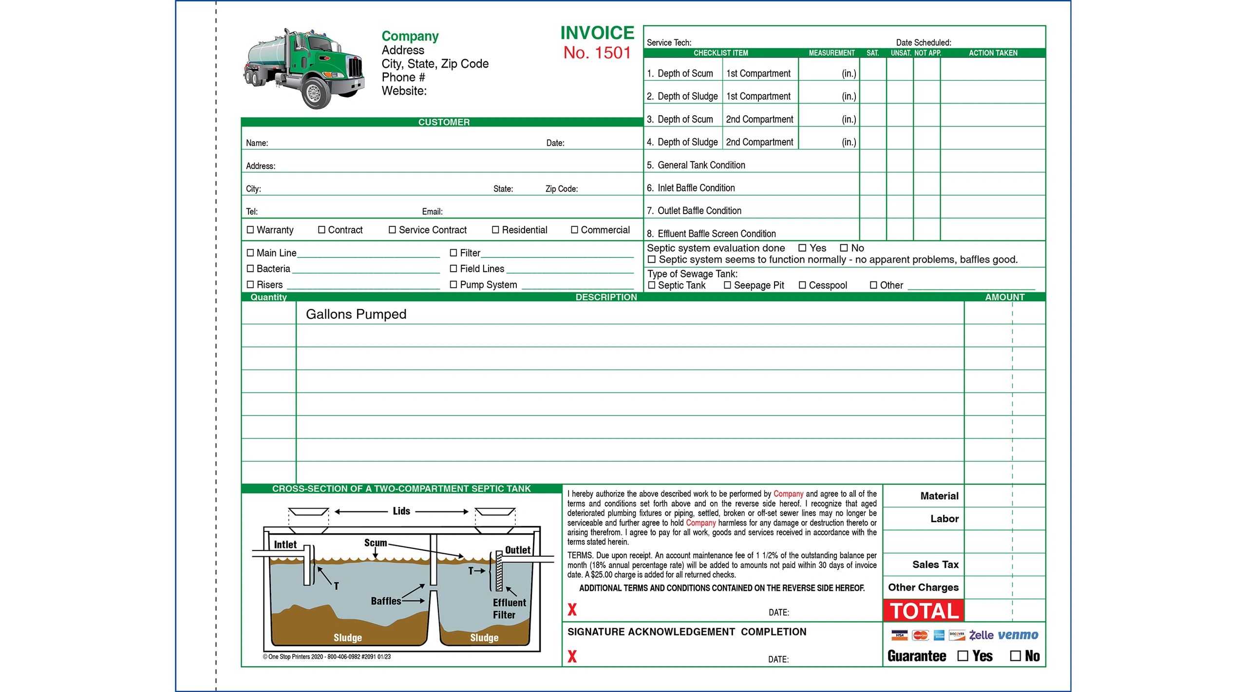 Septic System Service Invoice and Work Order