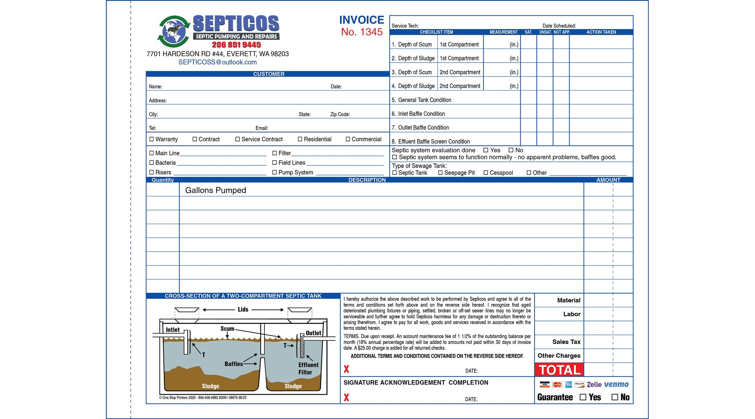Septic System Service Invoice