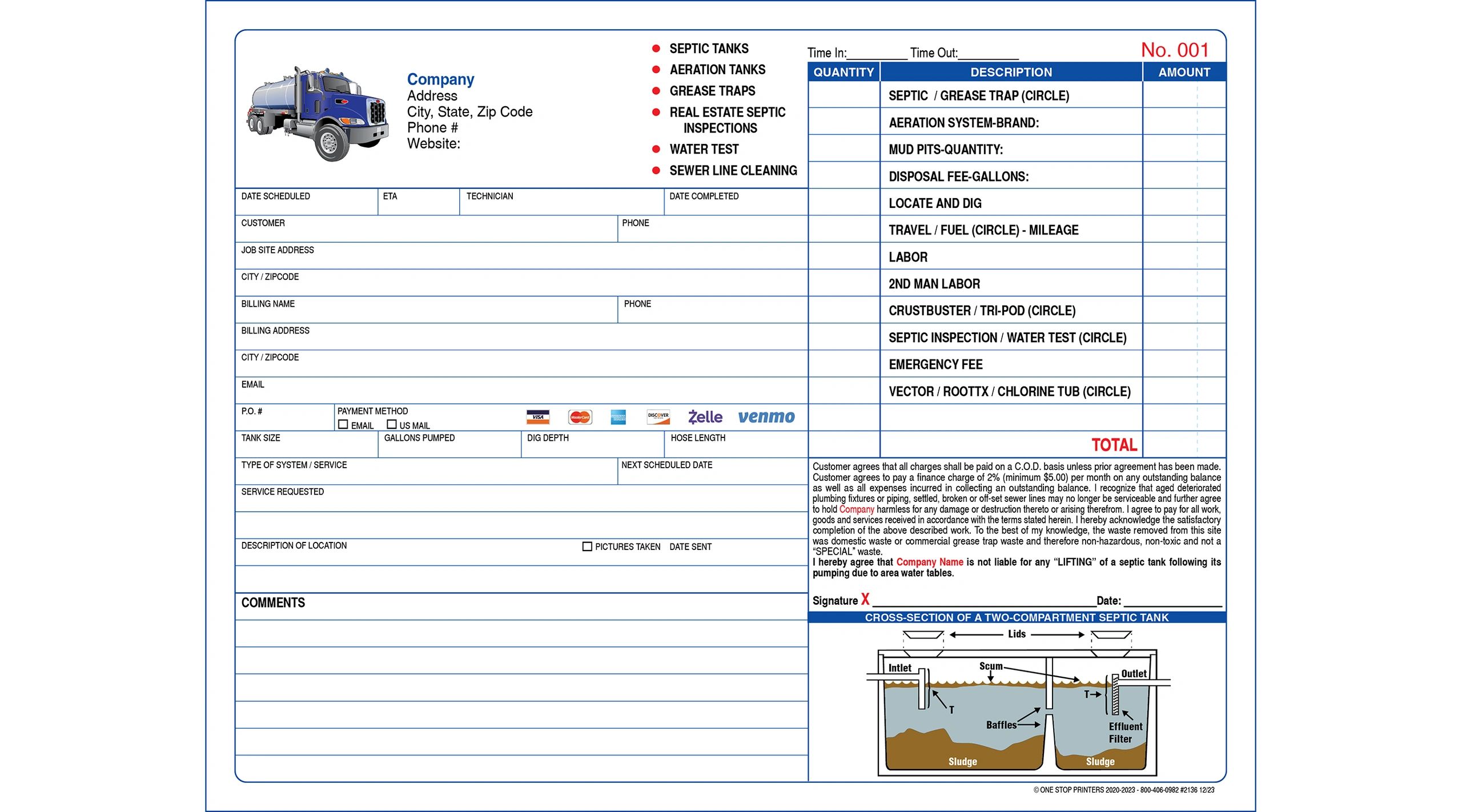 Septic Tank and Grease Trap Pumping Receipt/Invoice