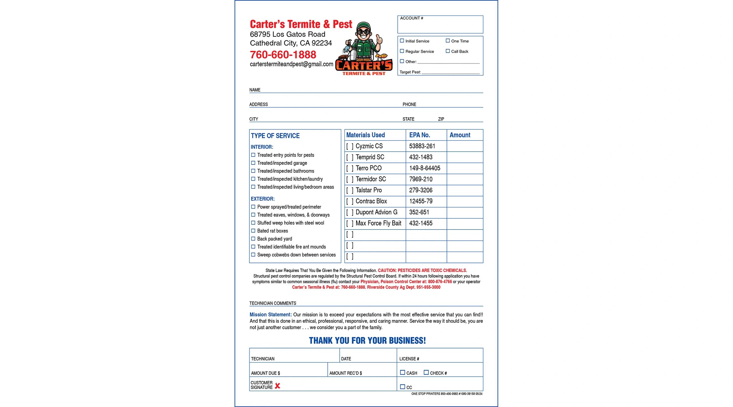 Custom Pest Control Service Invoices Custom Pest Control Service Invoices