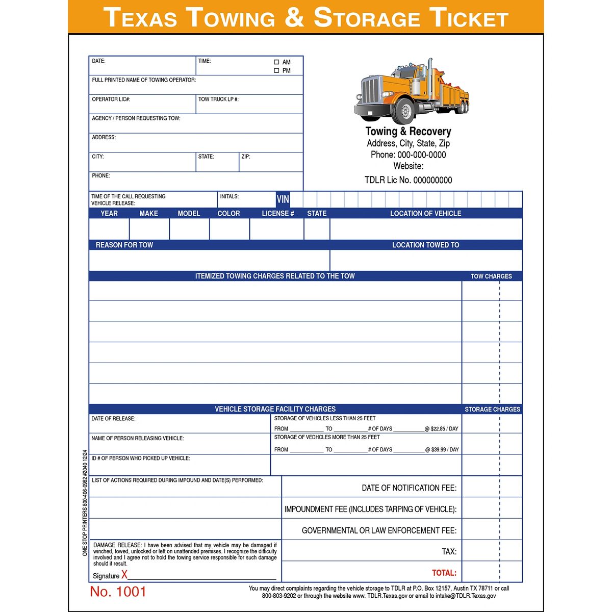 Texas Towing and Storage Facility Ticket #2040