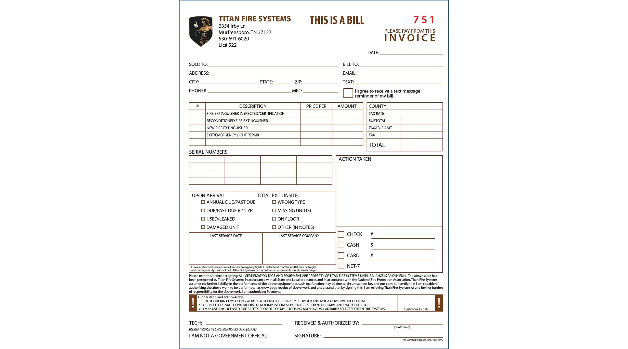 Fire Protection Service Invoice